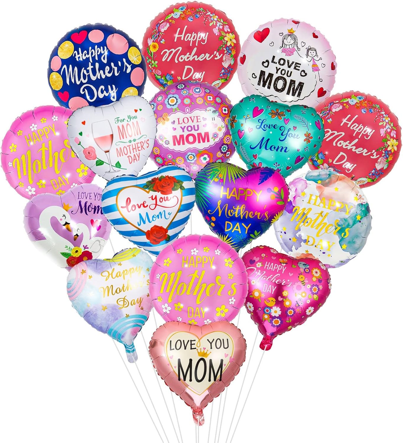 Firtink 16 Pieces Mother's Day Foil Balloon Set - Heart Decorations for ...