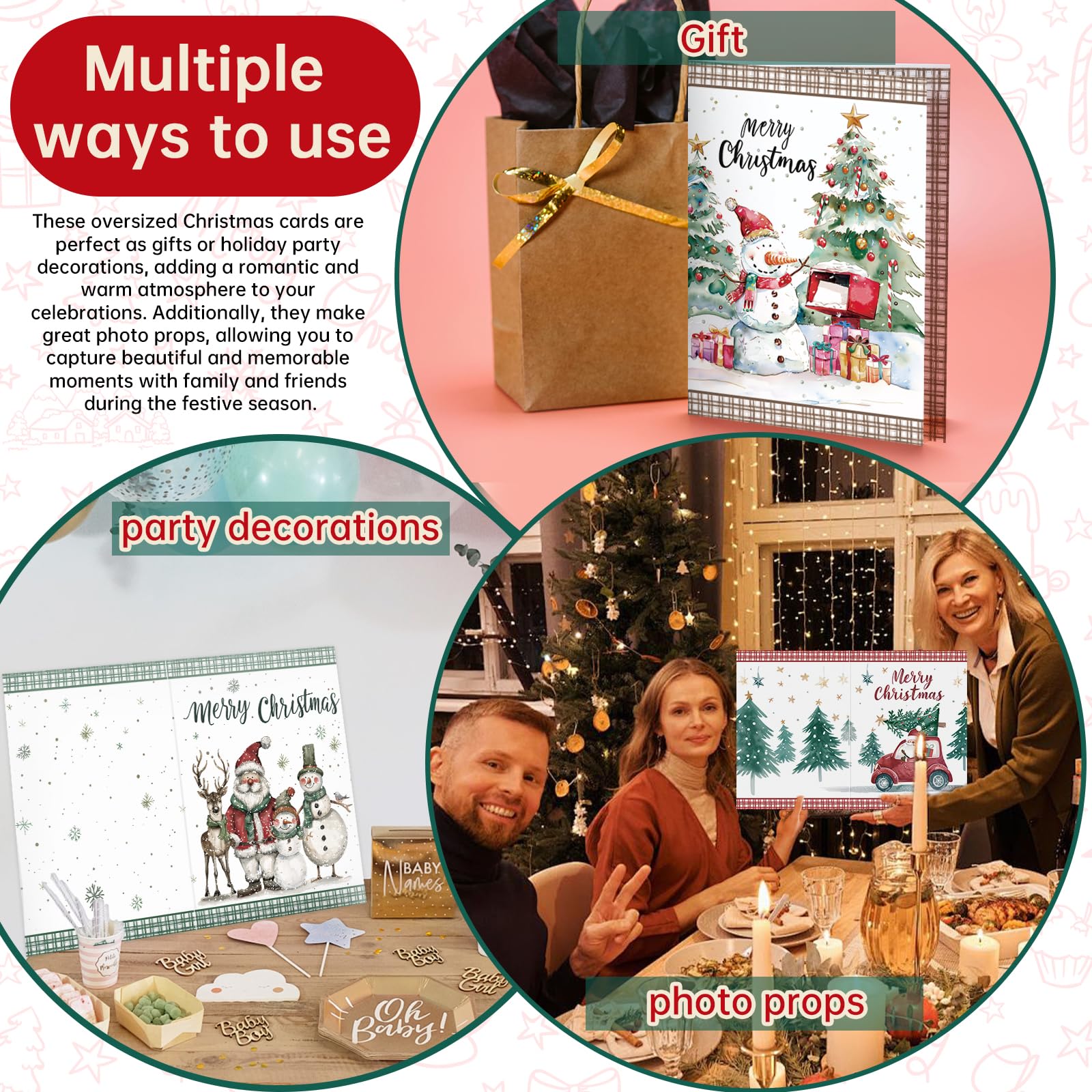 Snapklik.com : Viynran 3 PCS Jumbo Merry Christmas Greeting Cards