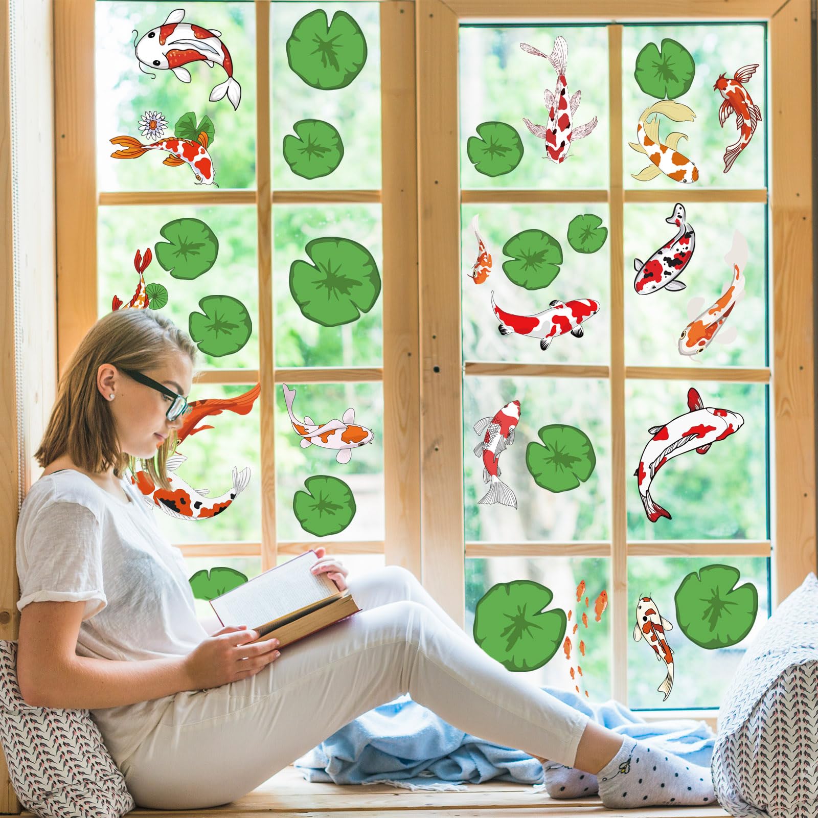 Amazon.com: PLIGREAT 9 Sheets Koi Static Window Decals Lotus Pond ...