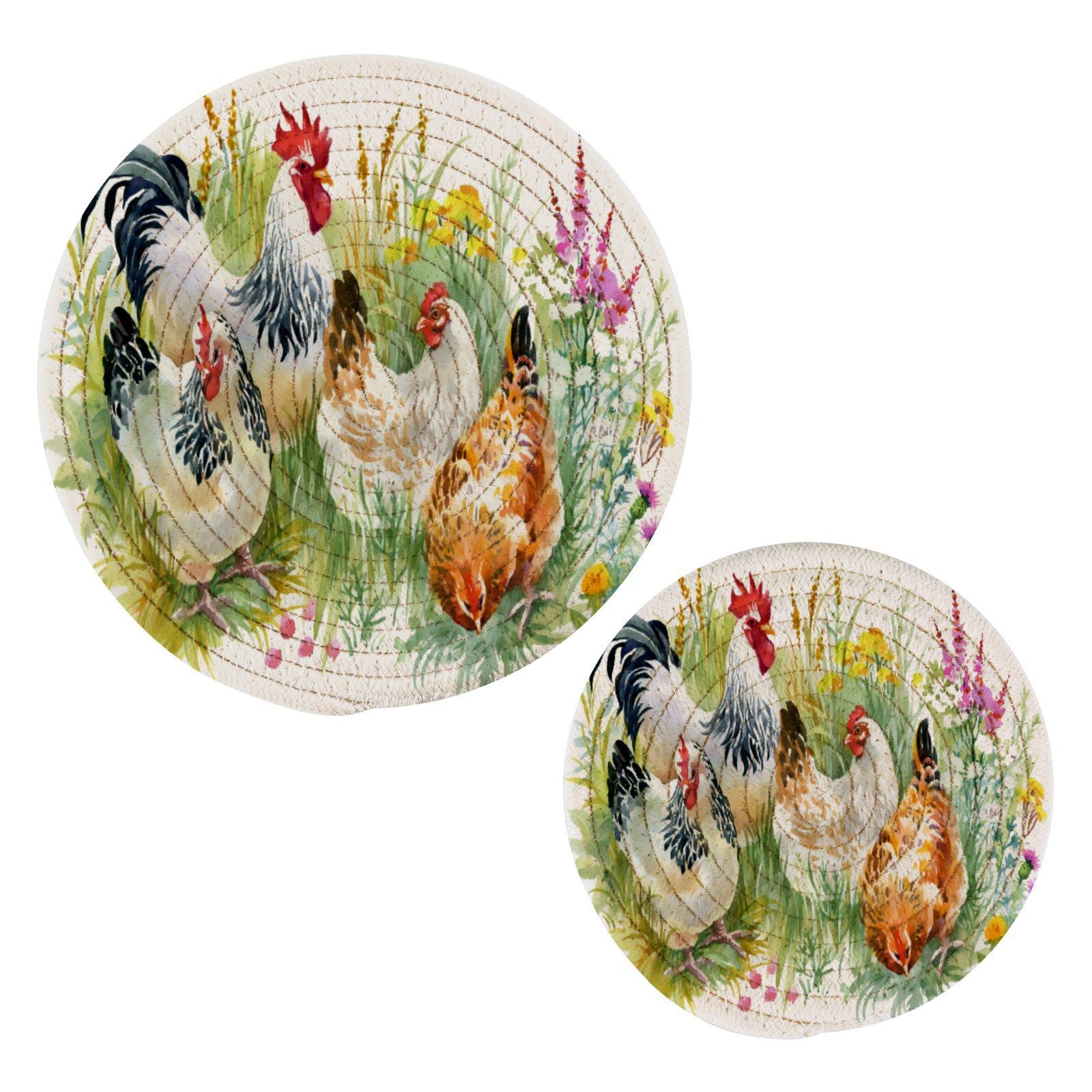 Amazon.com: Chickens Rooster Pot Holders Set Trivet Roosters Hot Pads ...