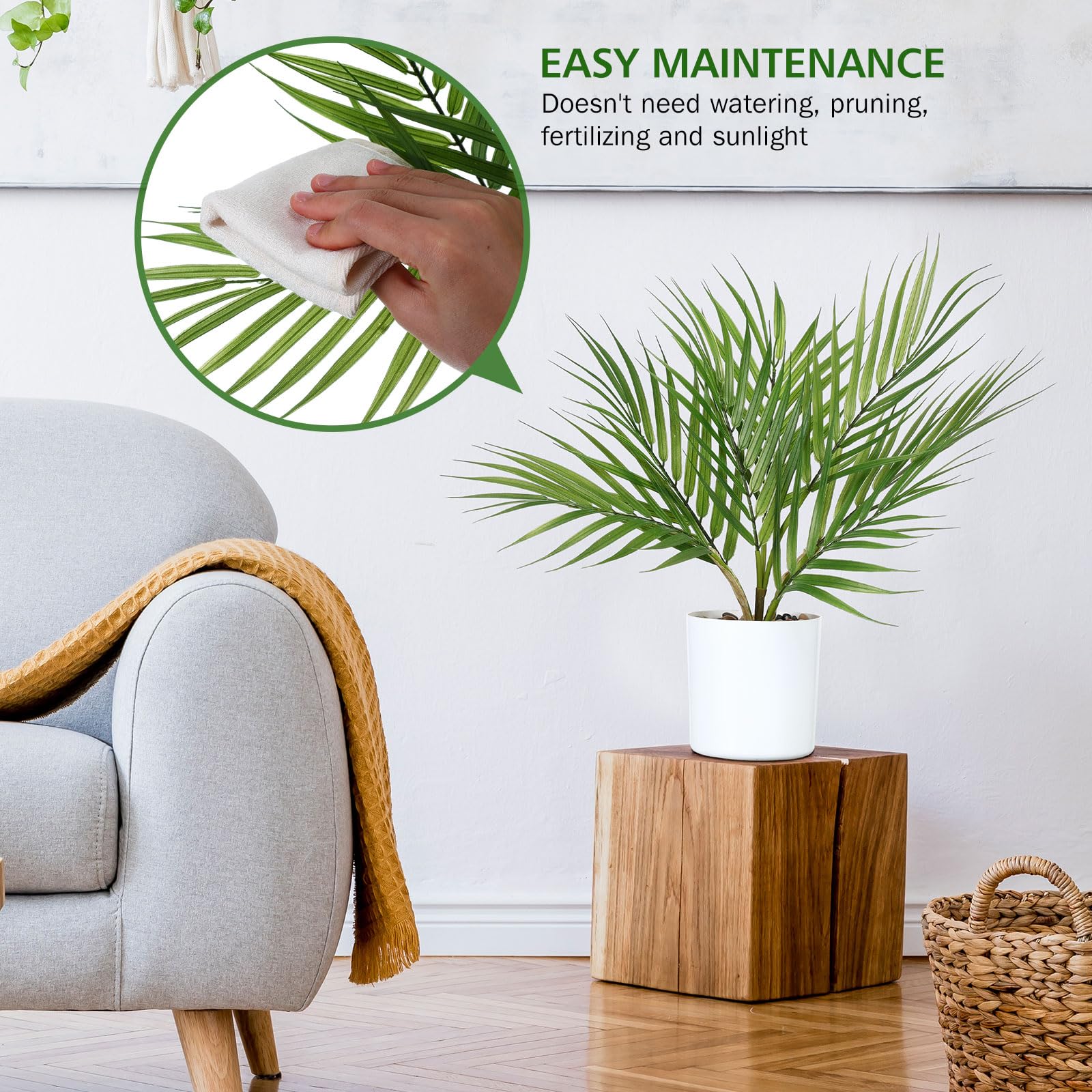 Tigeen 4 Pack Artificial Palm Tree 16 Inch Small Fake Potted Paradise ...