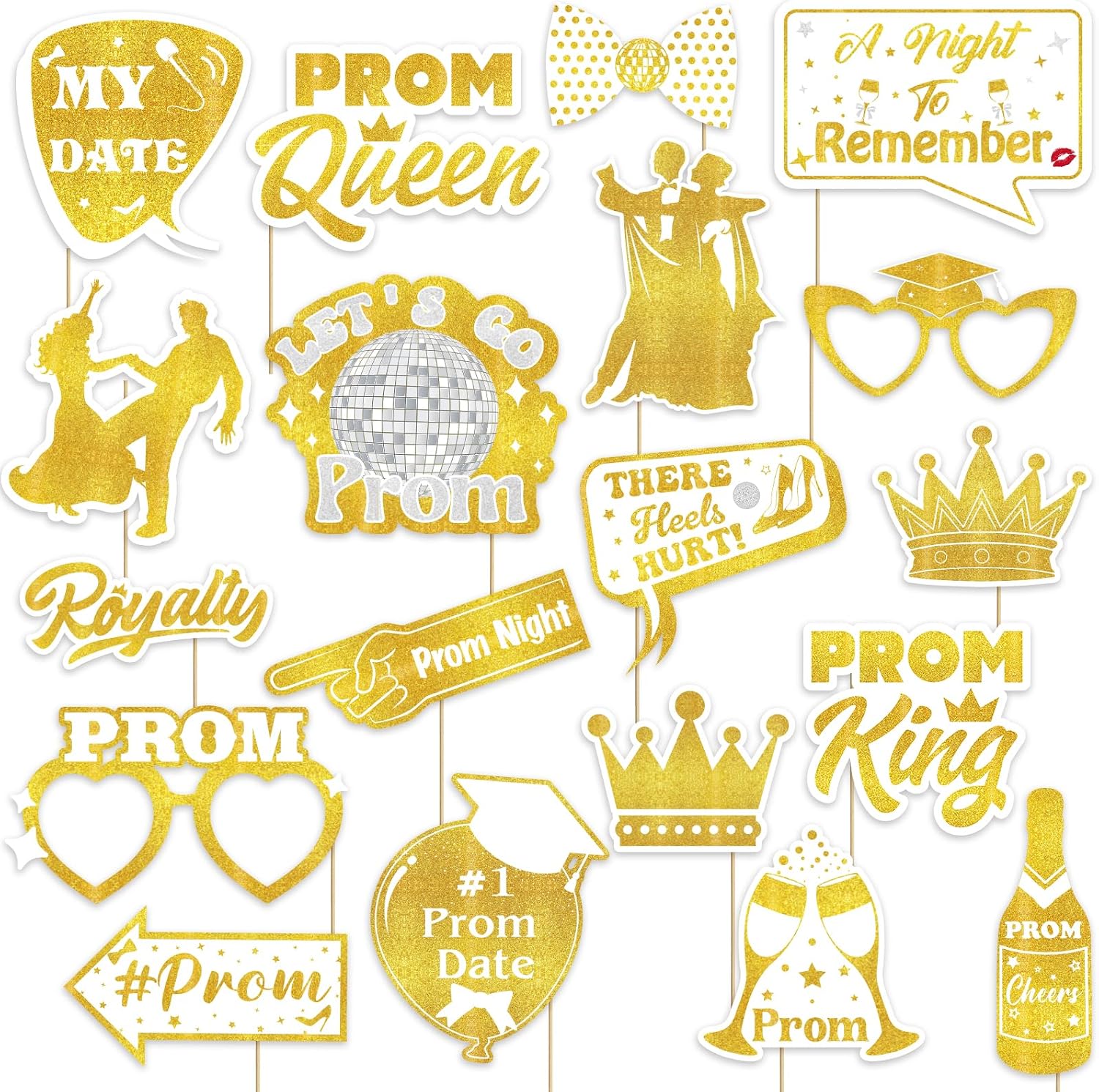 Amazon.com: 19Pcs White Gold Prom Photo Booth Props, Prom Decorations ...