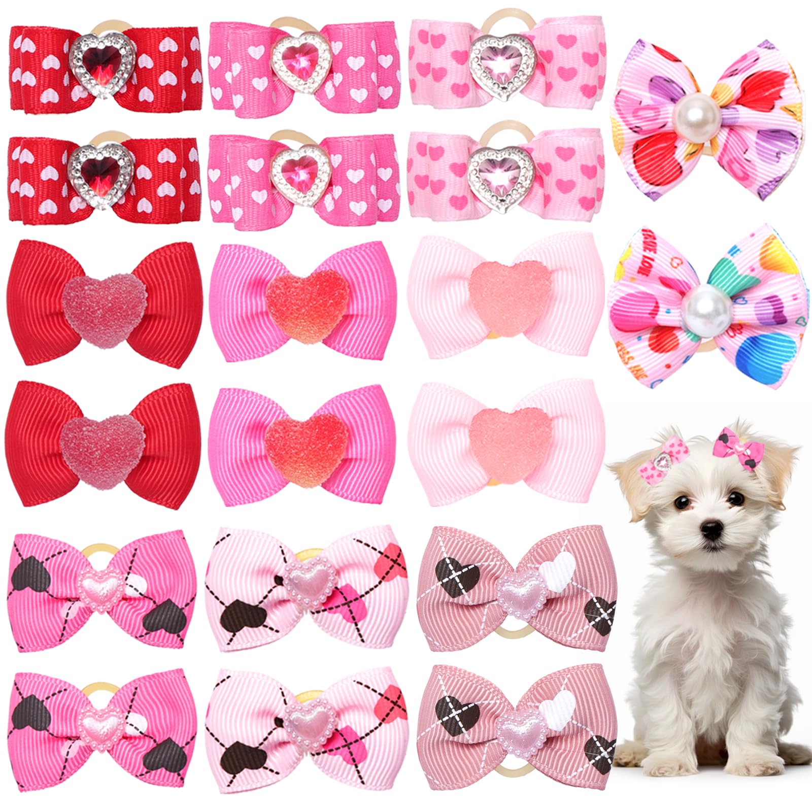 Amazon.com : 20 Pcs Valentine's Day Small Size Dog Hair Bows with ...