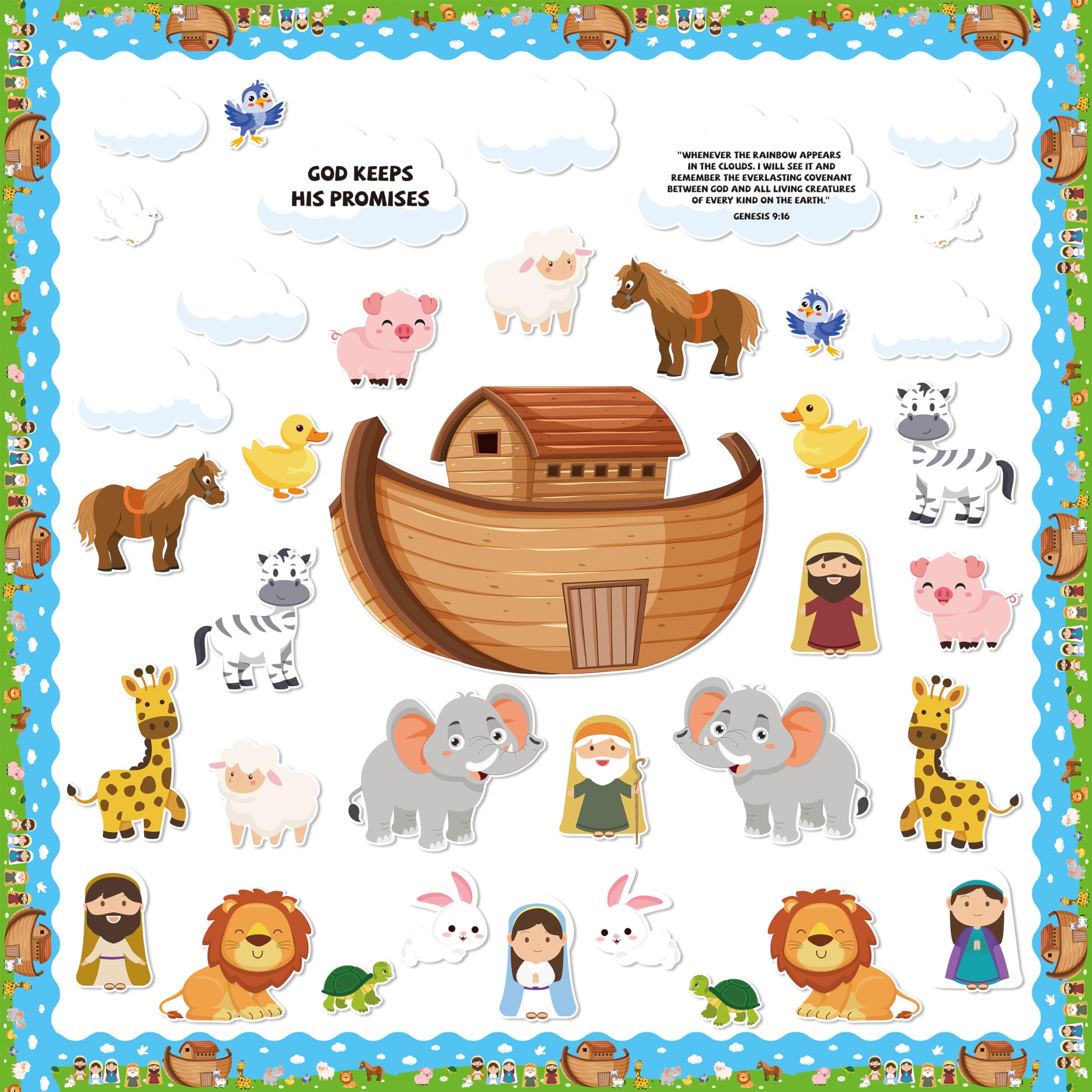 Amazon.com : CPicdn Noah’s Ark Bulletin Board - 133Pcs Back to School ...