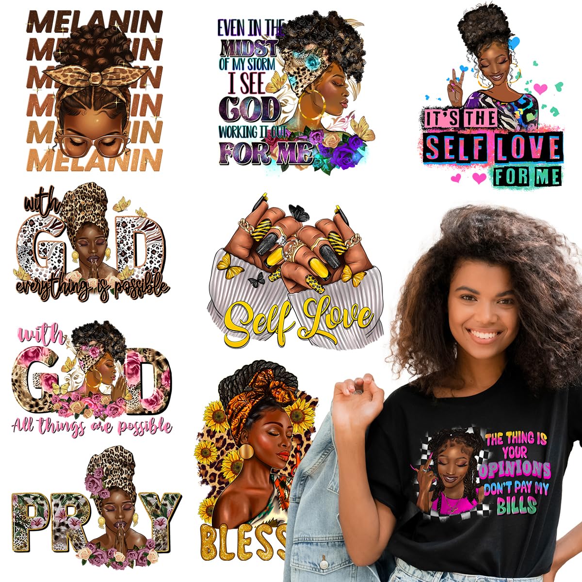 Amazon.com: Kaciola Black Girl Iron on Transfers, 9 Sheets Dtf ...