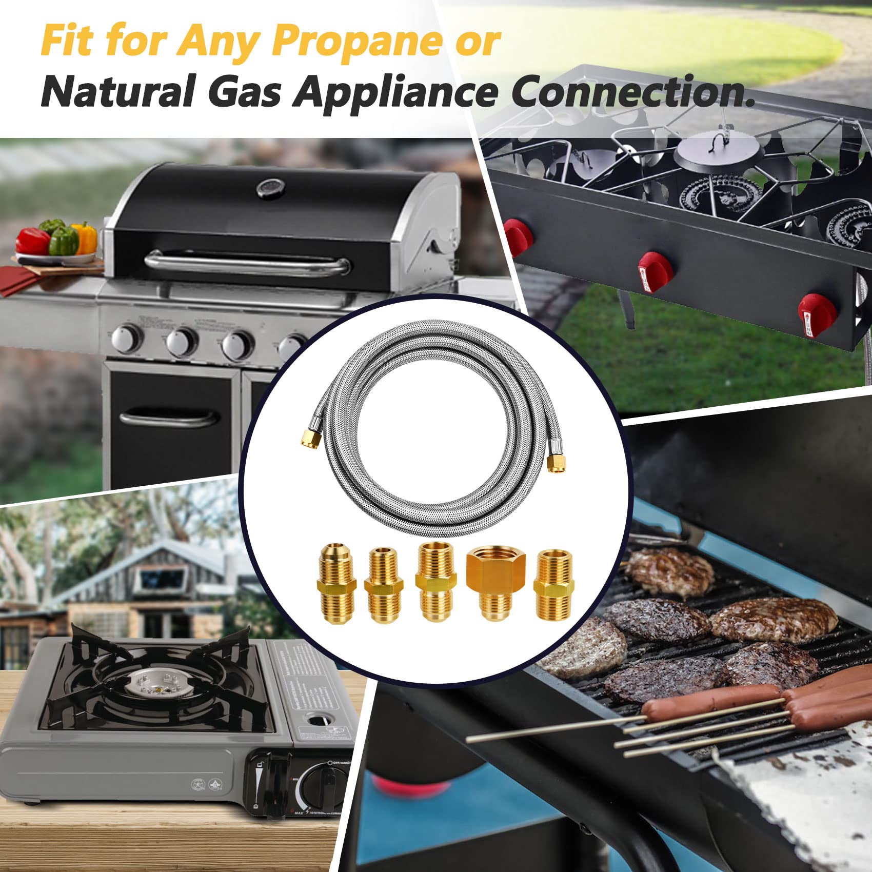 Snapklik.com : Upgraded 18 Feet Braided Propane Hose Extension