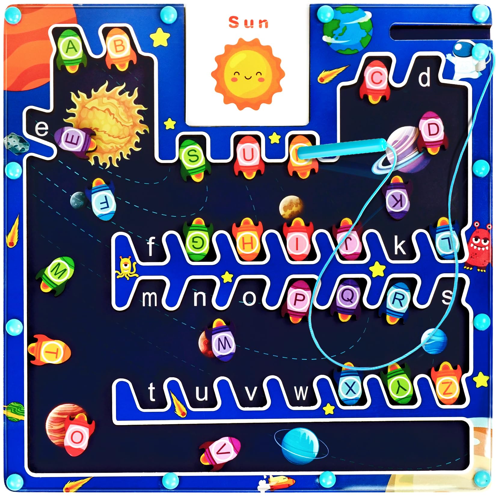 Amazon.com: FICCURYS Magnetic Alphabet Maze Board Letter Puzzle Rockets ...