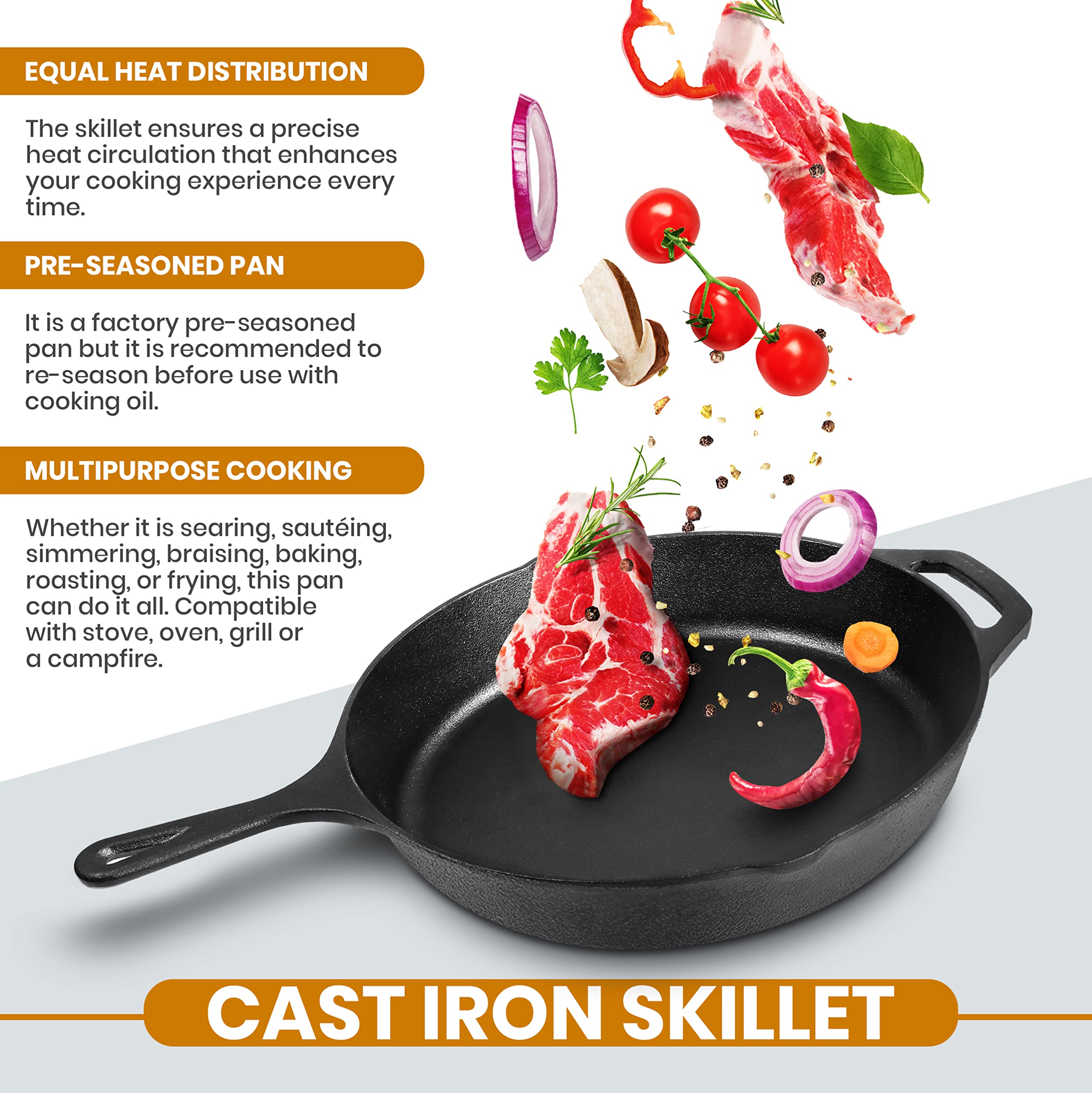 Snapklik.com : Utopia Kitchen Saute Fry Pan Pre-Seasoned Cast Iron Skillet