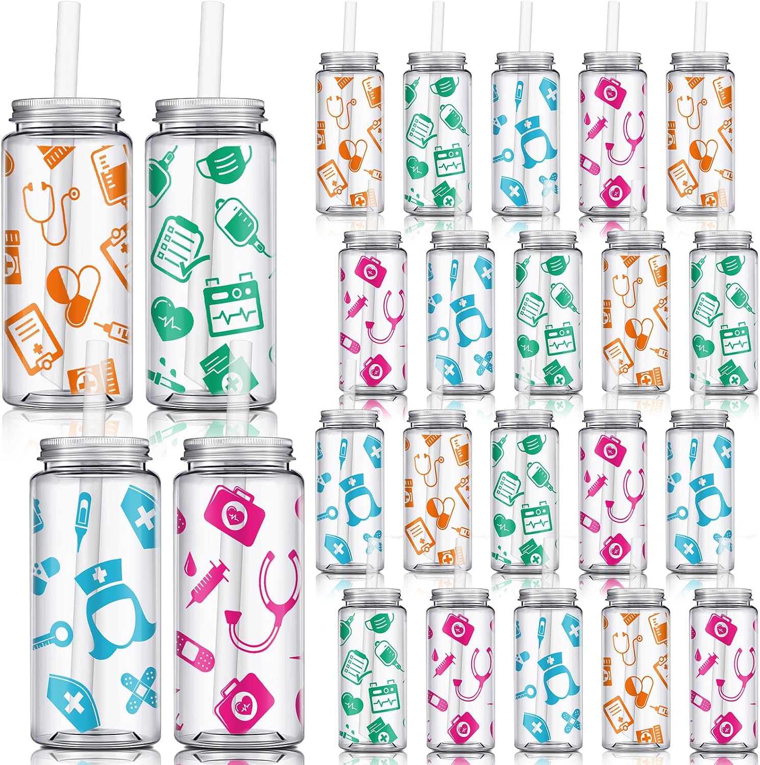 Amazon.com | Dingion 24 Pcs 13.5 oz Nurse Plastic Cup with Straw and ...