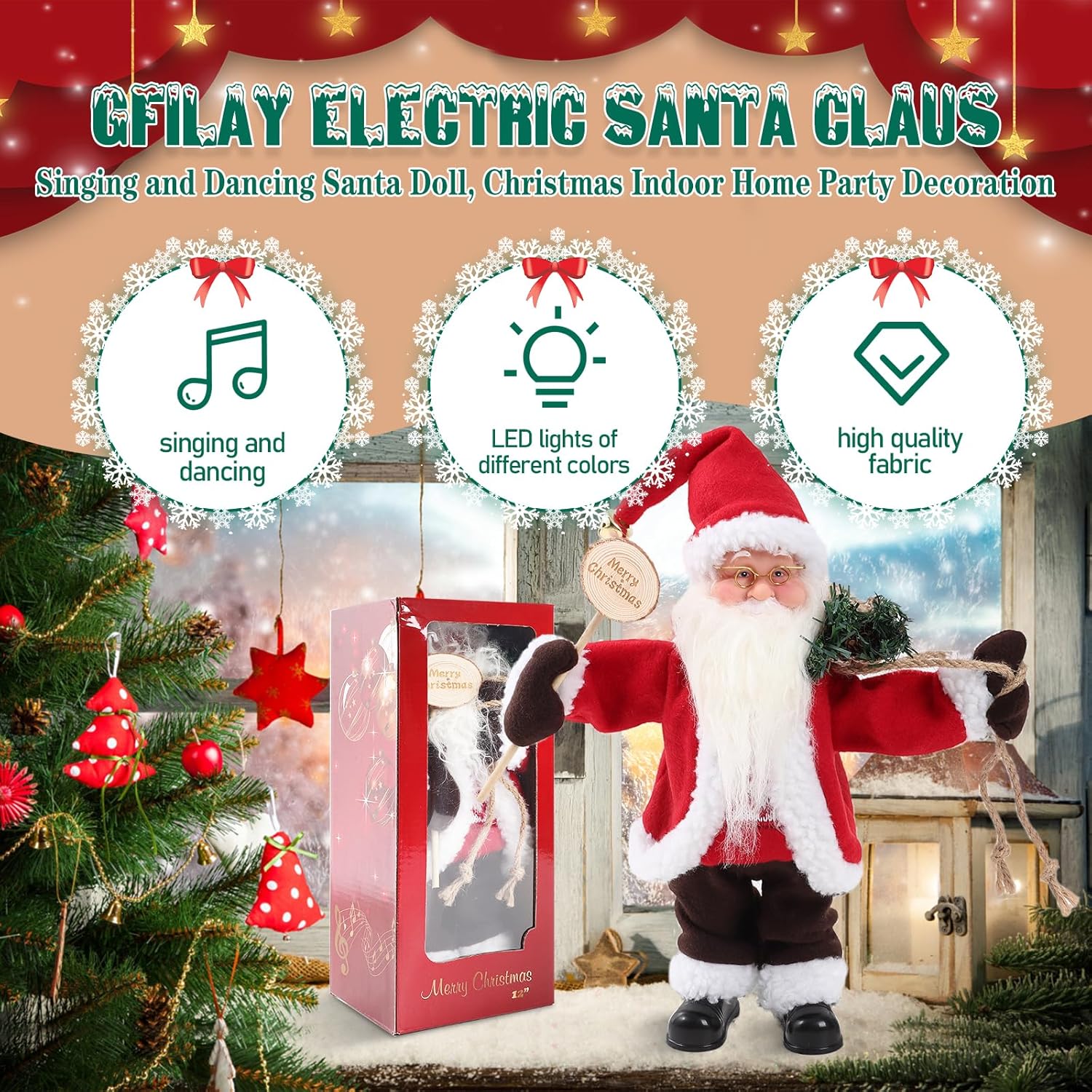 Animated Santa Claus Toy,Singing and Dancing Santa with LED Face and ...