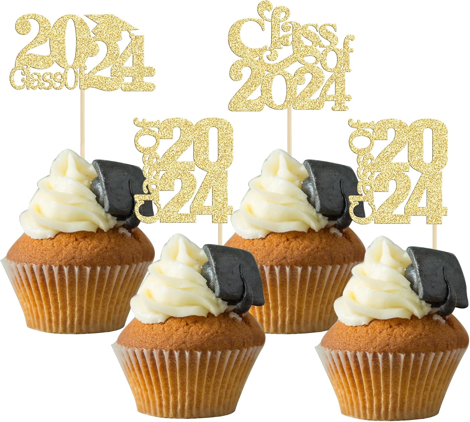 Amazon.com: 30 Pack Class of 2024 Cupcake Toppers Glitter Graduation ...