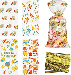 Amazon.com: 100Pcs Back to School Goodie Bags Candy Treat Bags Clear ...