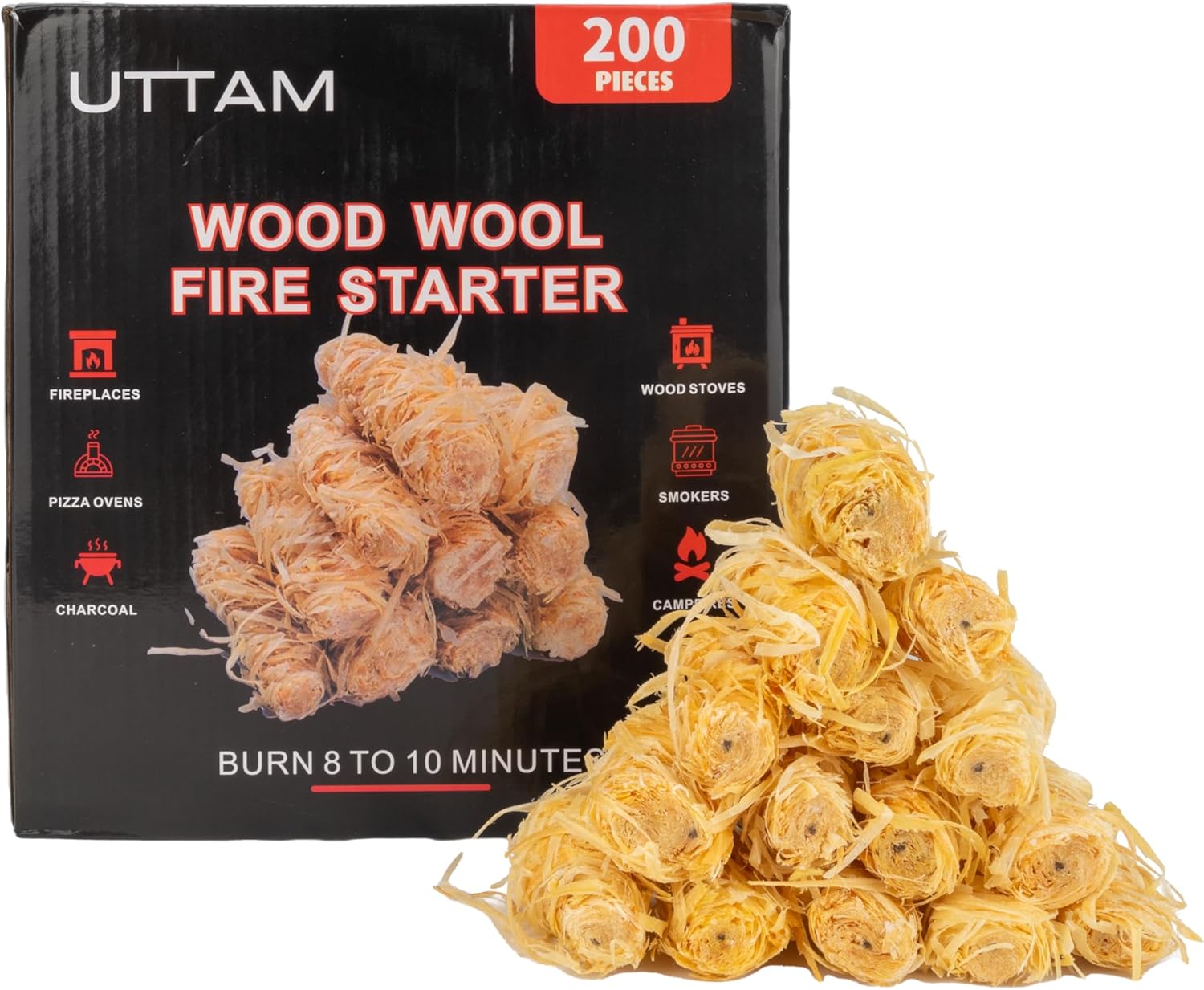 UTTAM - 200 Natural Fire lighters - Fire Starters for BBQ, Stove ...