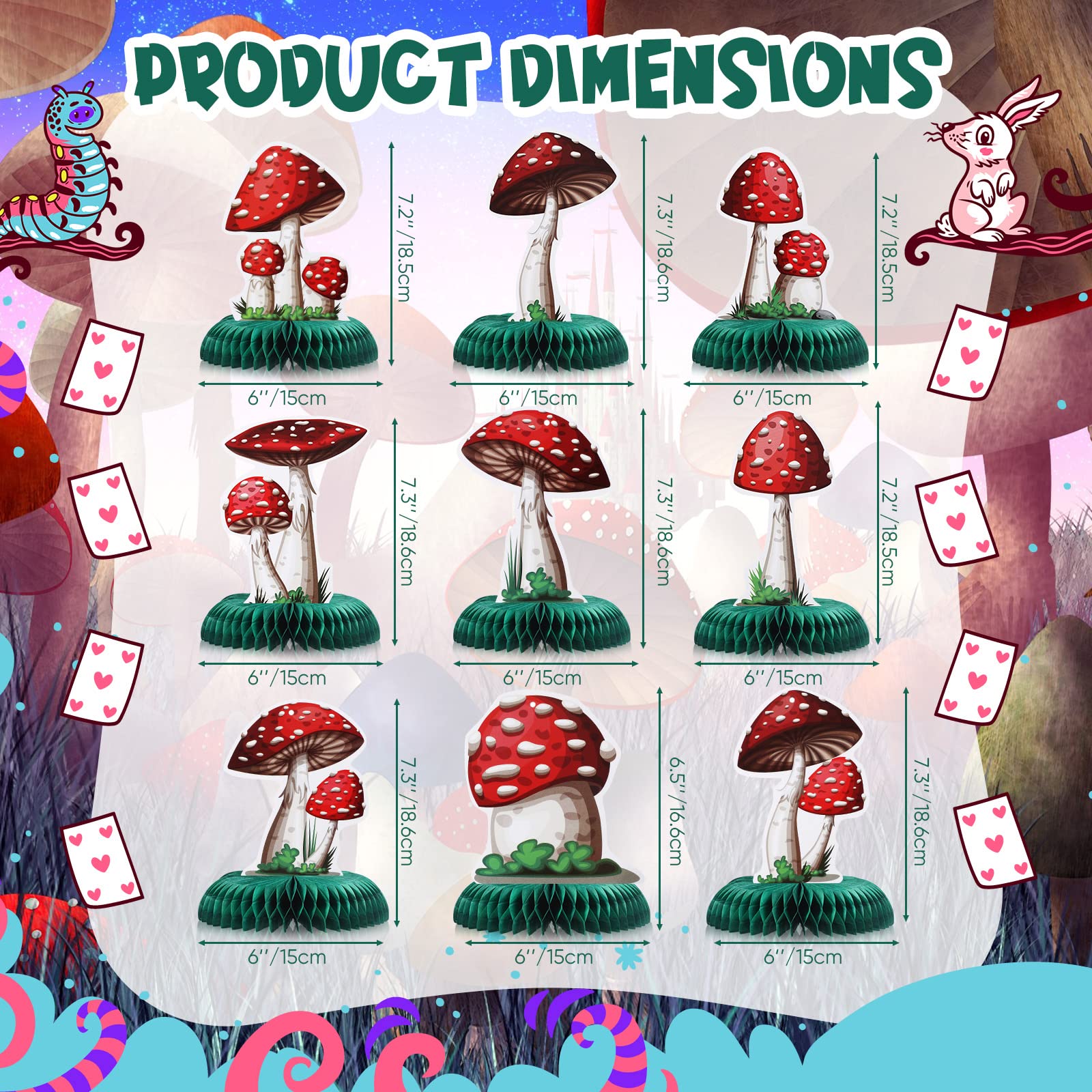 Snapklik.com : 9 Pieces Mushroom Party Decorations Mushroom Honeycomb ...