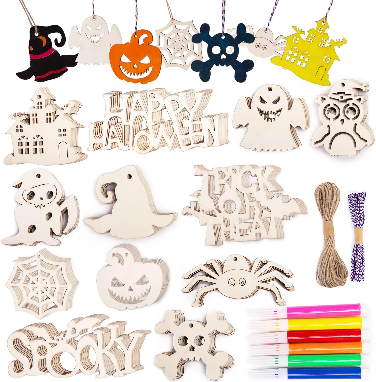 Amazon.com: Ciieeo 72Pcs Small Halloween Wood Slices Unfinished Ghosts ...