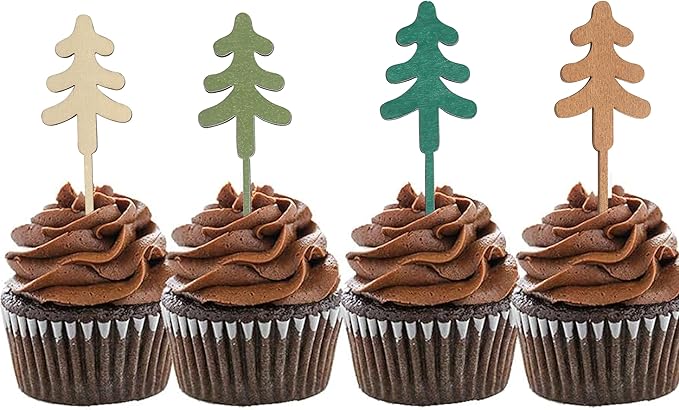 Amazon.com: 8PCS Tree Cupcake Topper - Pine Tree Cake Topper，Camping ...