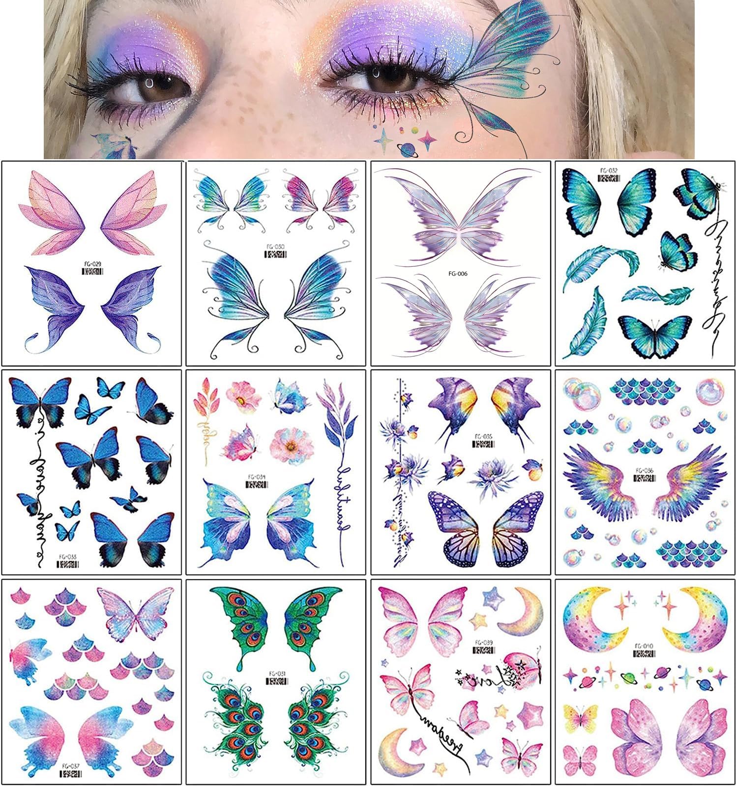 Amazon.com : Konsait 12 Sheets Glitter Butterfly Temporary Tattoos for ...