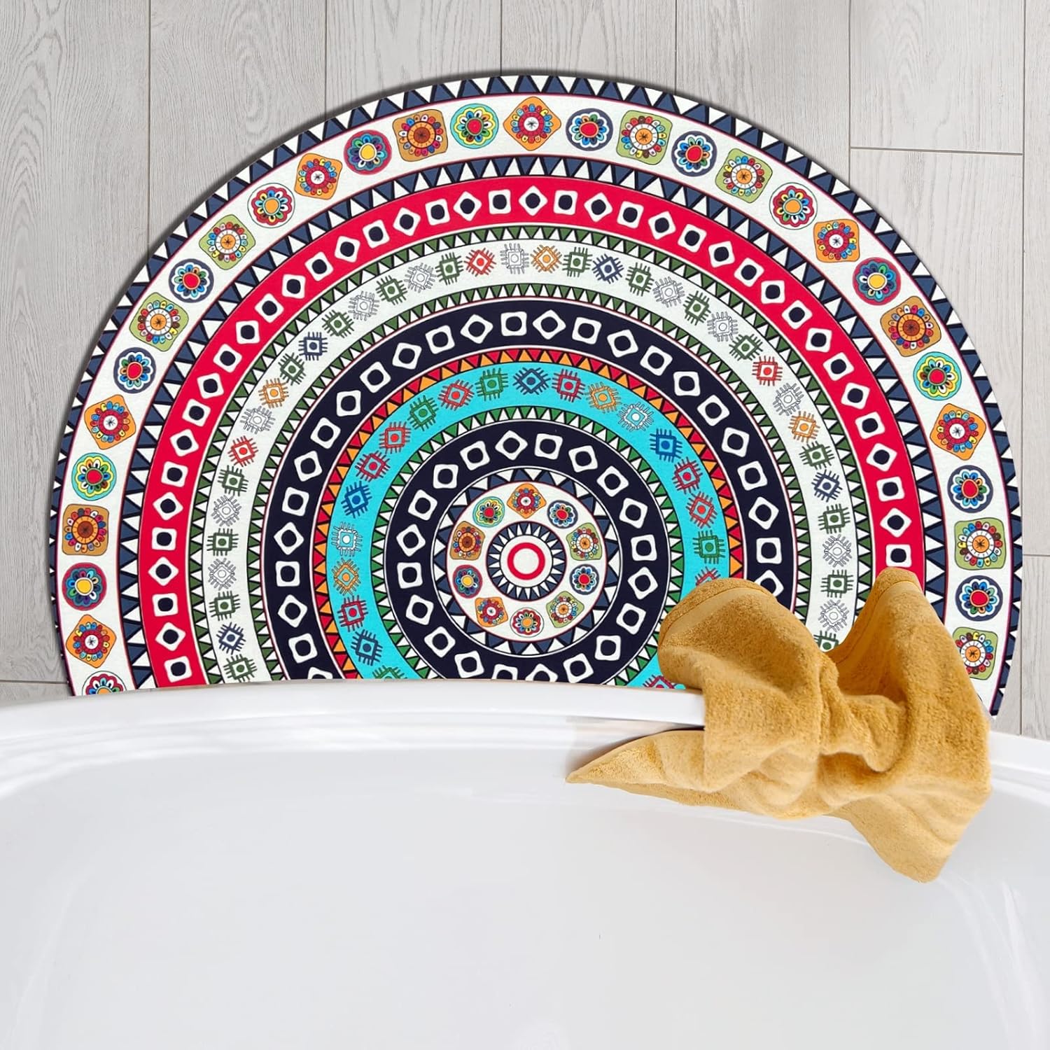 Amazon.com: Boho Colourful Half Round Bath Mat Rug,Diatomaceous Earth ...