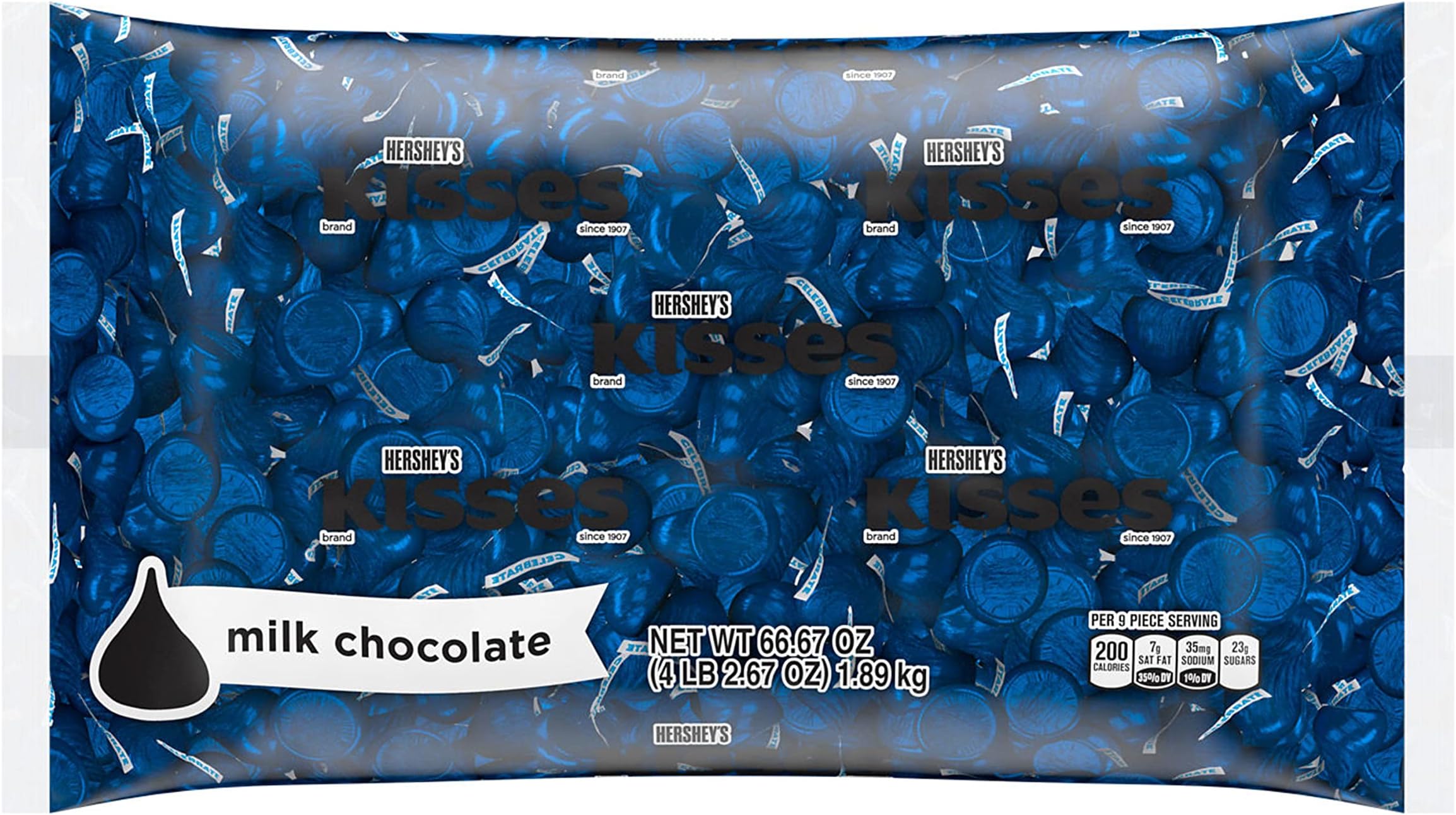 Amazon.com : HERSHEY'S KISSES Dark Blue Foils Milk Chocolate Candy, Individually Wrapped, Gluten ...