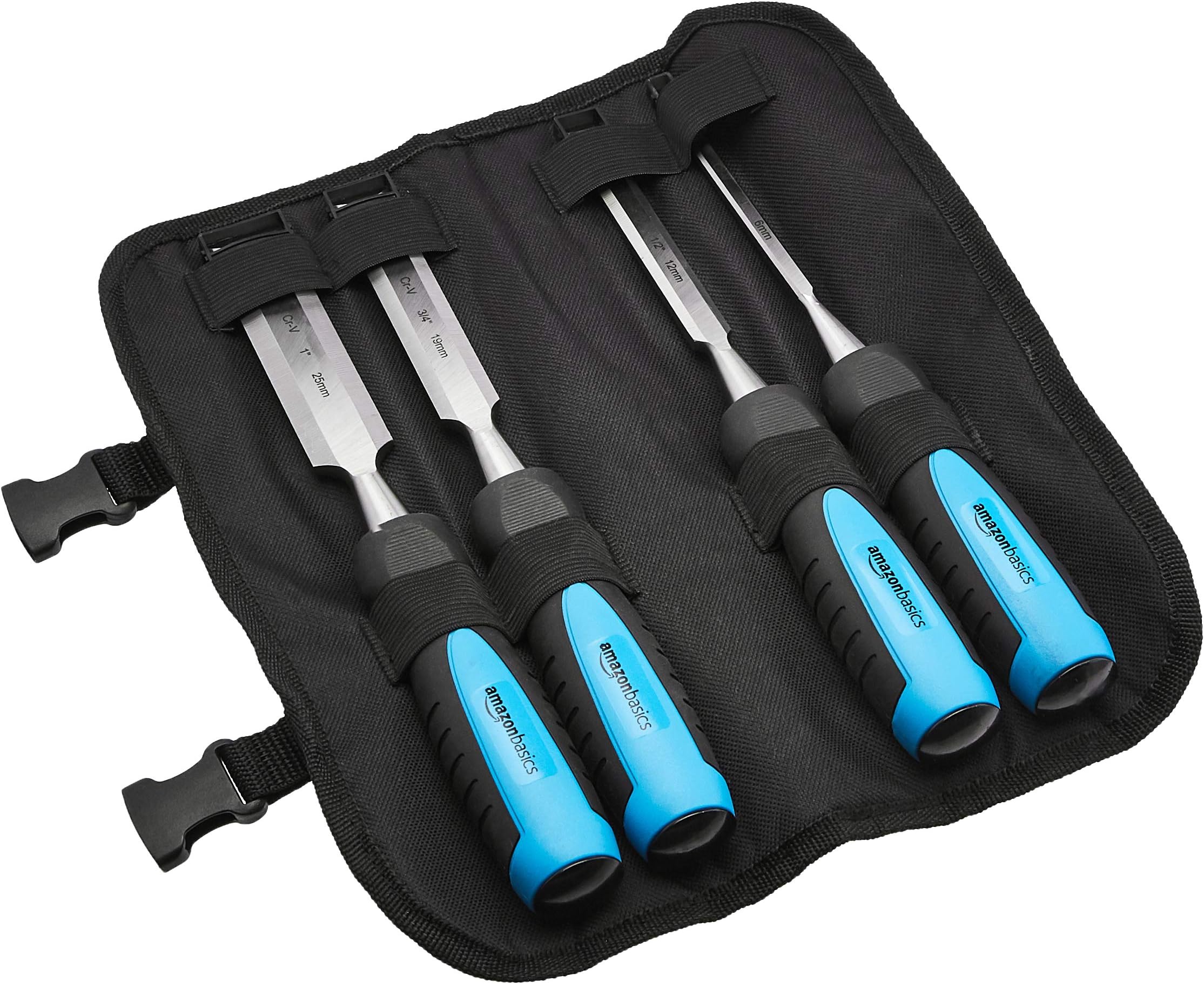 Amazon Basics 4-Piece Sturdy Chrome Vanadium Steel Woodworking Wood ...