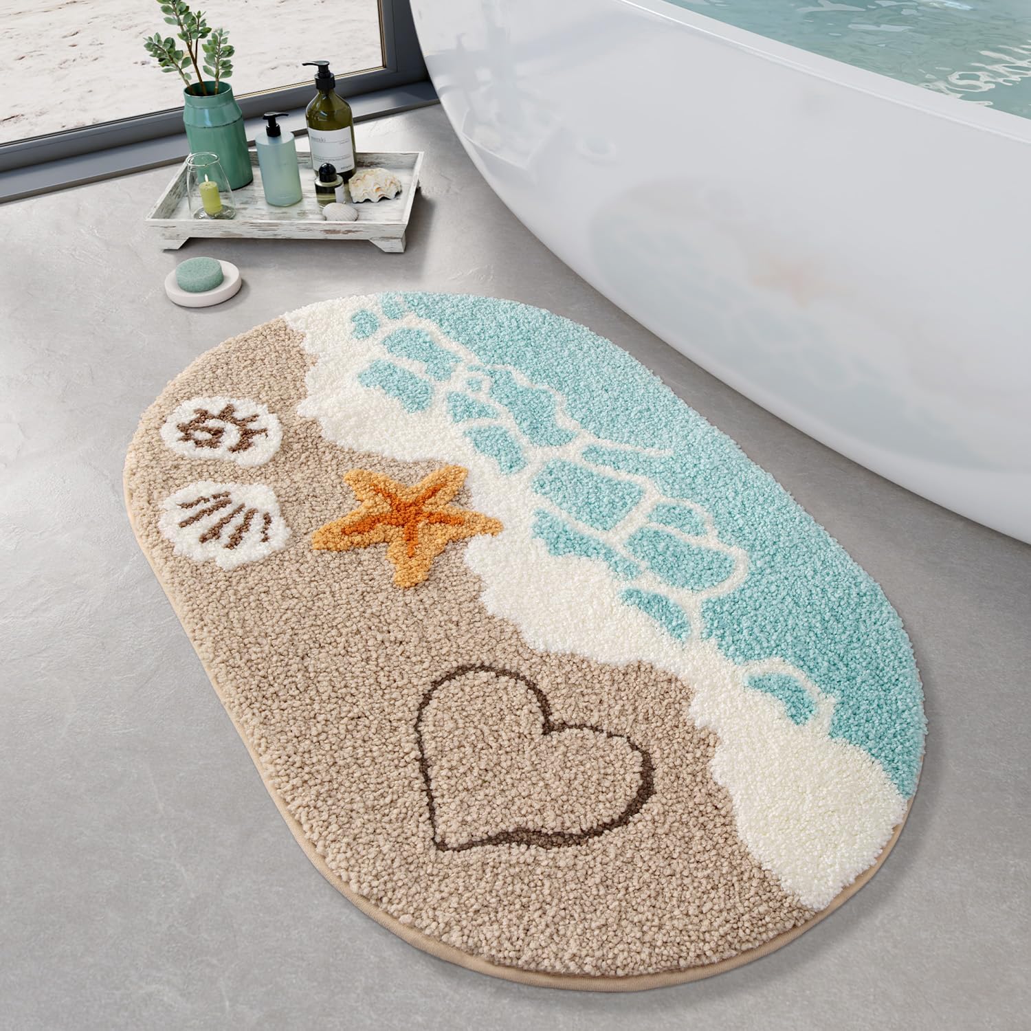 Amazon.com: LUMI Soft and Absorbent Beach Bathroom Rug, Non-Slip Backing, Ideal for Bathroom ...