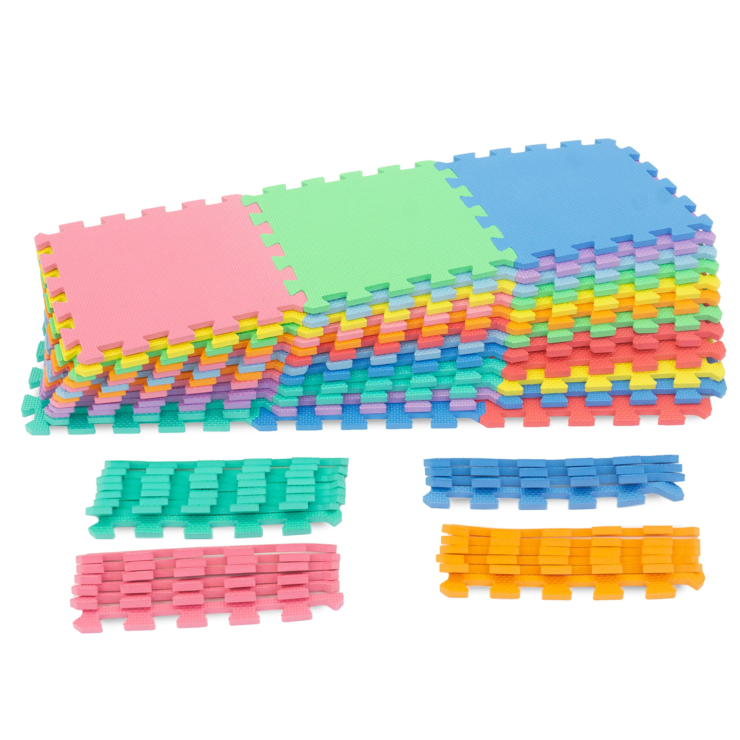 ProSource Kids Foam Puzzle Floor Play Mat with Solid Colors, 36 Tiles ...