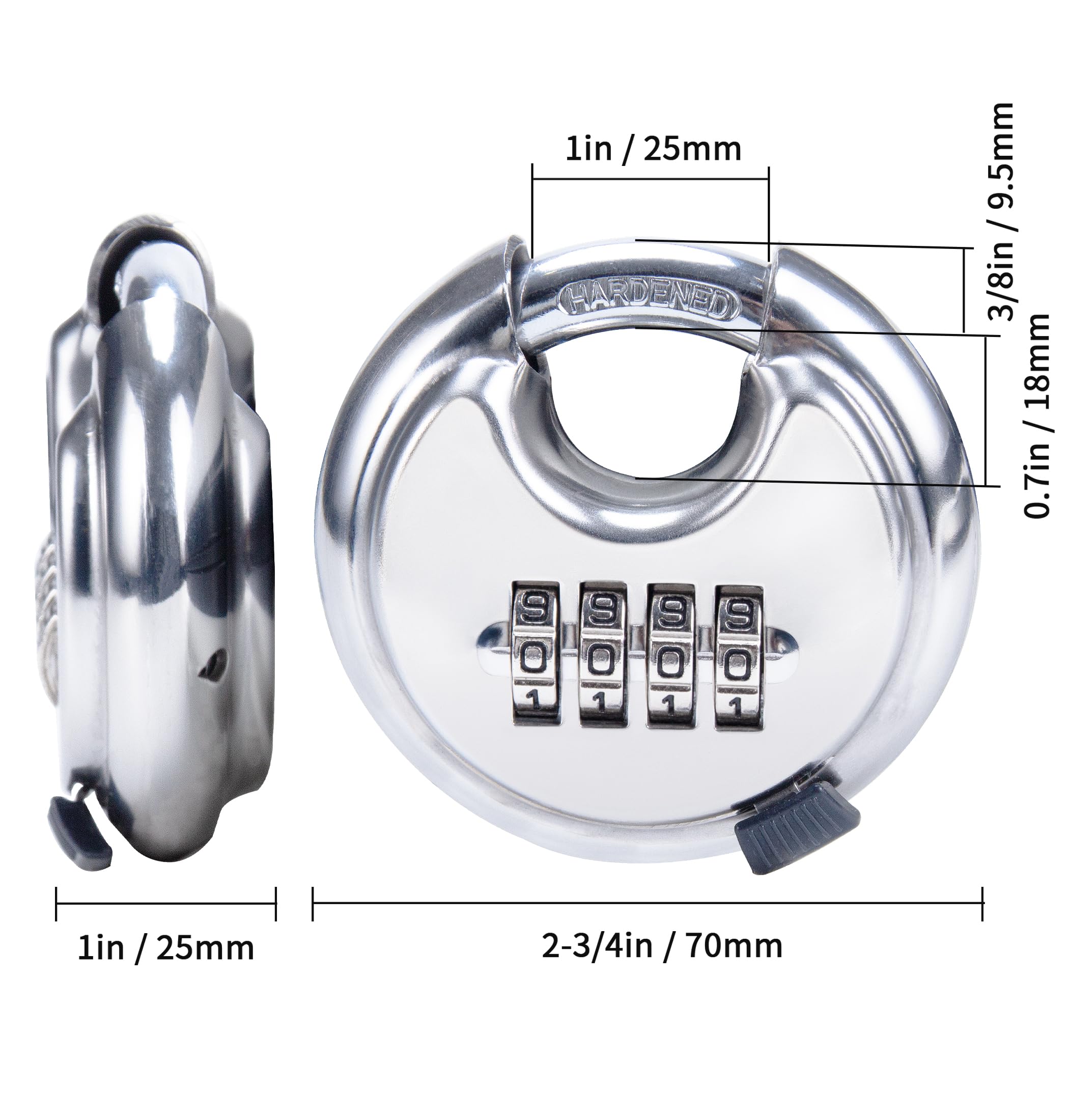 Snapklik.com : Combination Lock Steel Disc Lock, 3/8 Inch Shackle 70mm ...