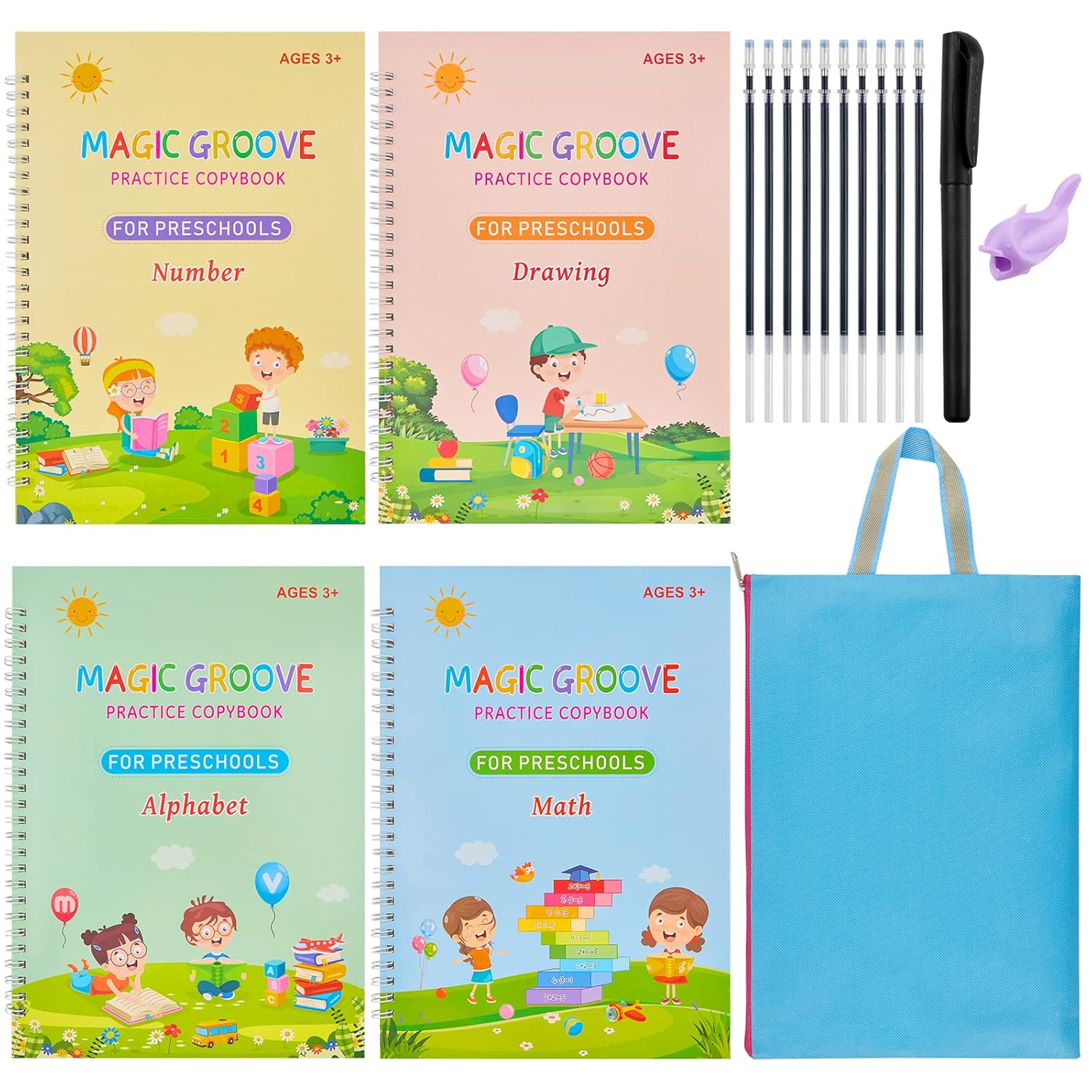 Amazon.com: CLUEWR 4 Pack Reusable Magic Practice Copybooks for Kids ...