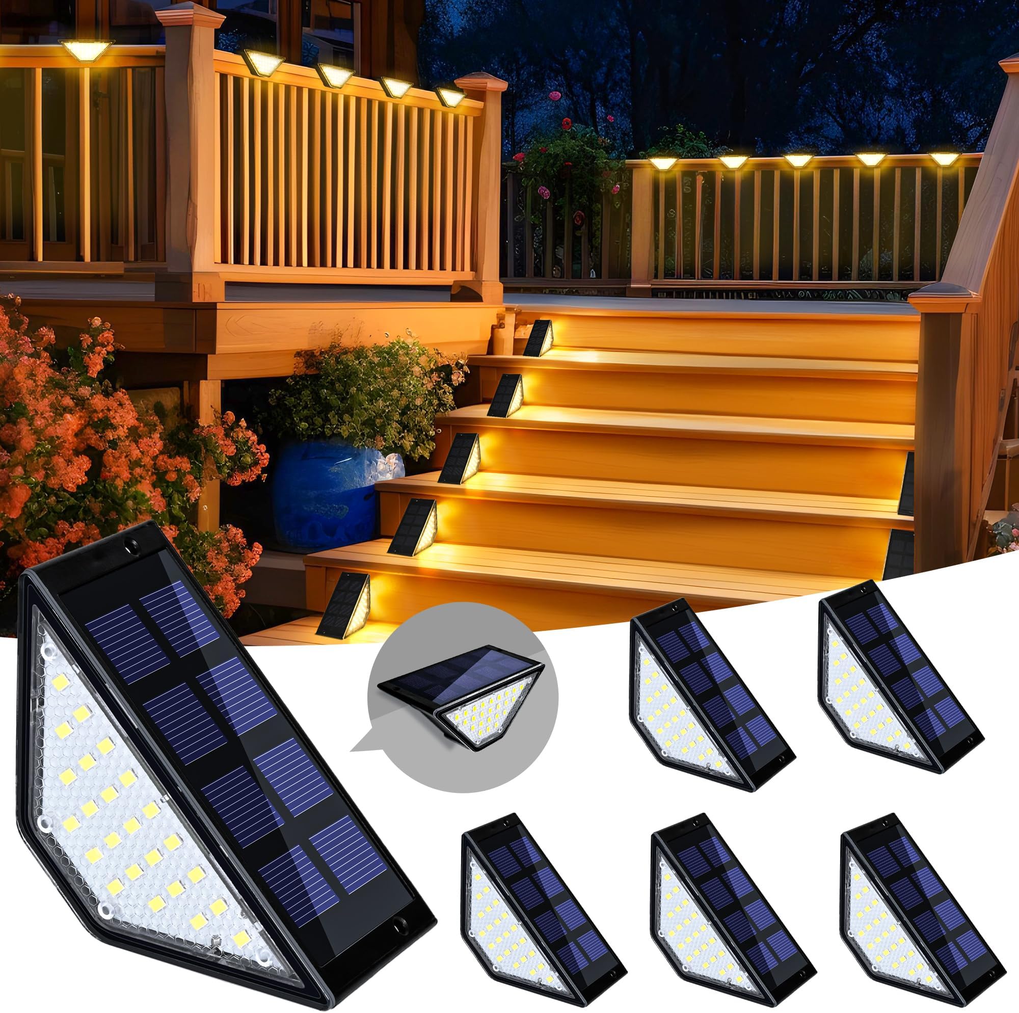 SOLPEX Solar Step Lights for Outside, 24 LEDs Solar Fence Lights ...