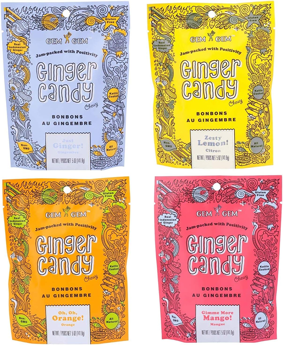 Amazon.com : Gem Gem Ginger Candy Chewy Ginger Chews (Assorted Mix, 5 ...