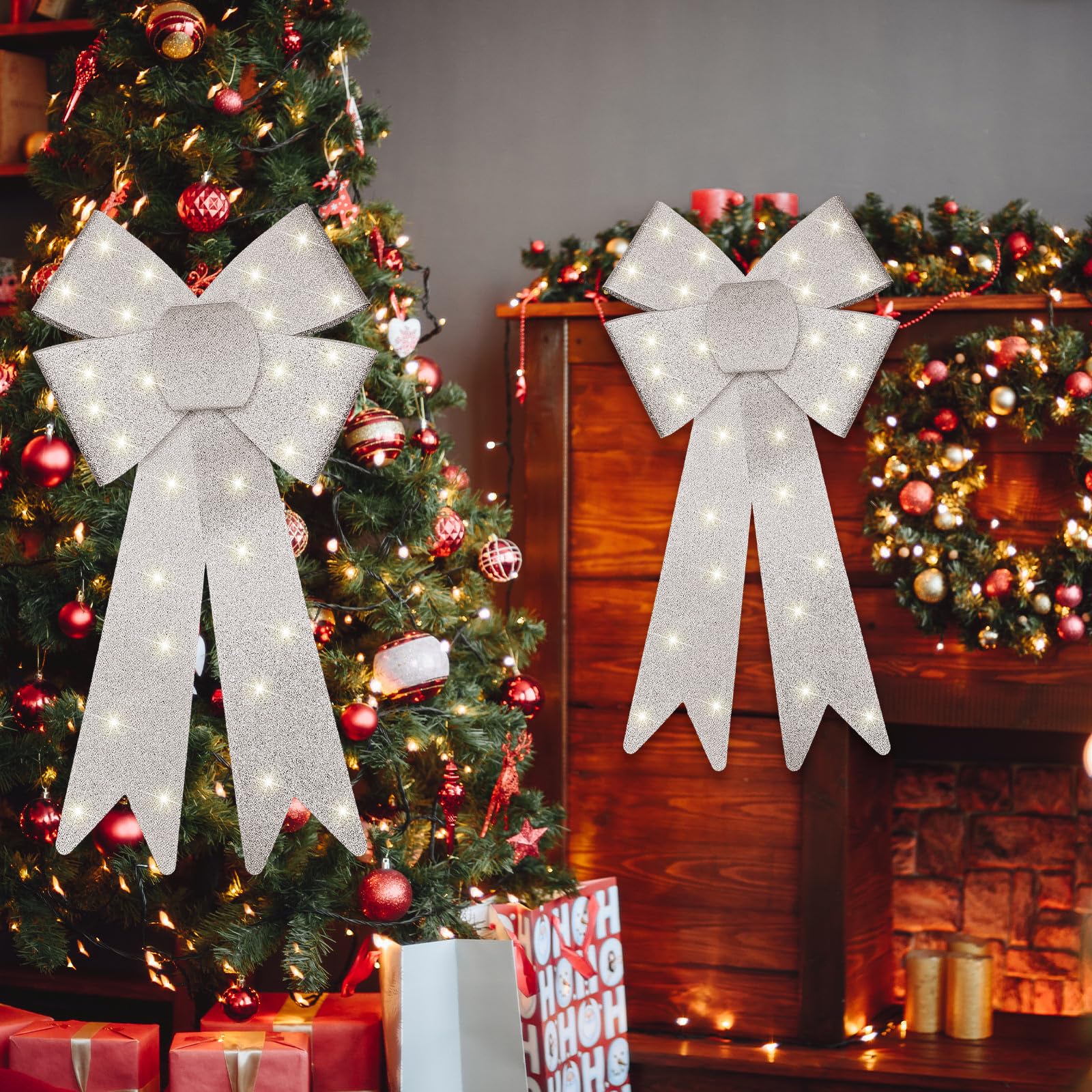 Liliful 3 Pcs LED Christmas Wreath Bow Outdoor Lighted Bows 18 x 10 ...