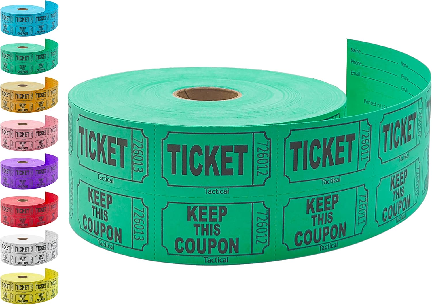 Amazon.com : 1000 Tacticai Raffle Tickets, Green (8 Color Selection ...