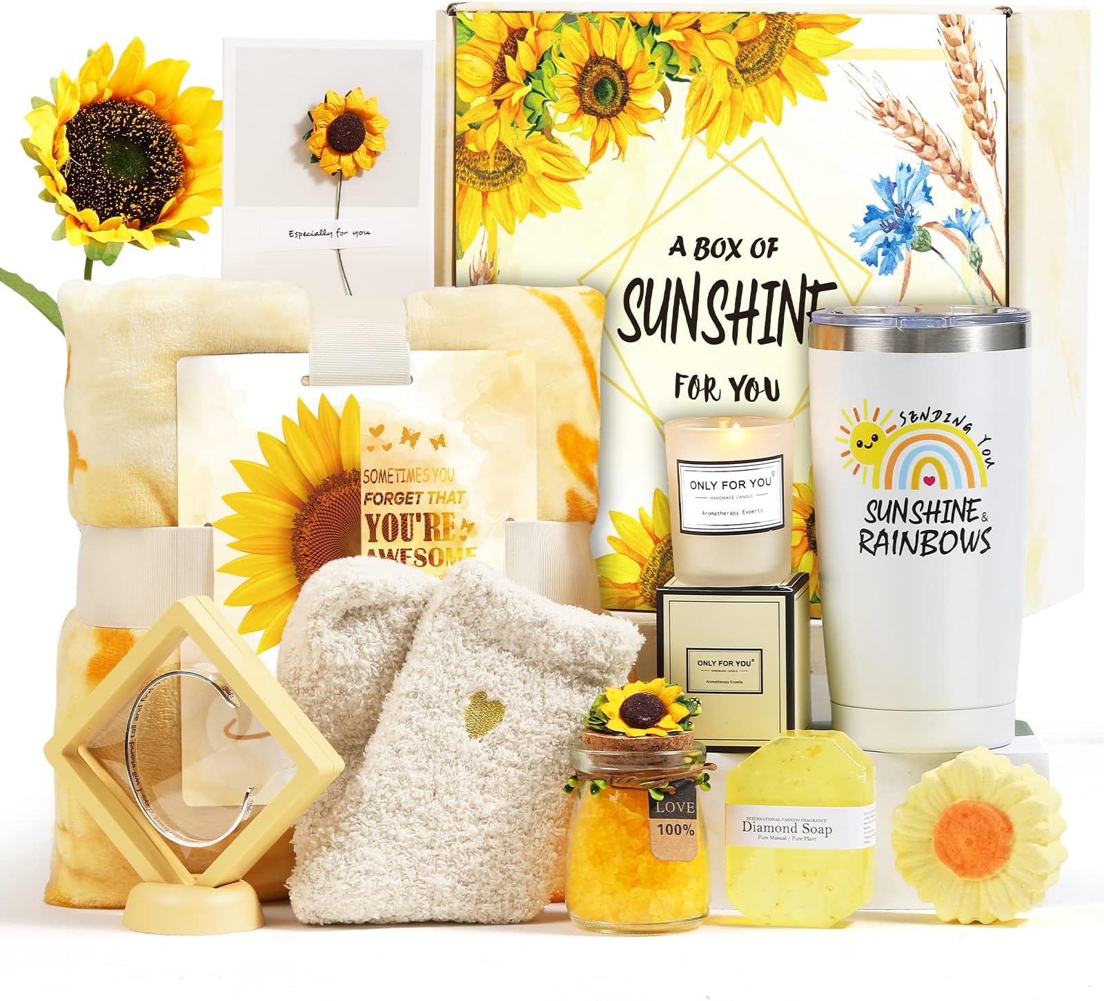Amazon.com: Sunnychicc 17 Pcs Sunflower Gifts for Women Get Well Soon Gifts Basket Sending ...