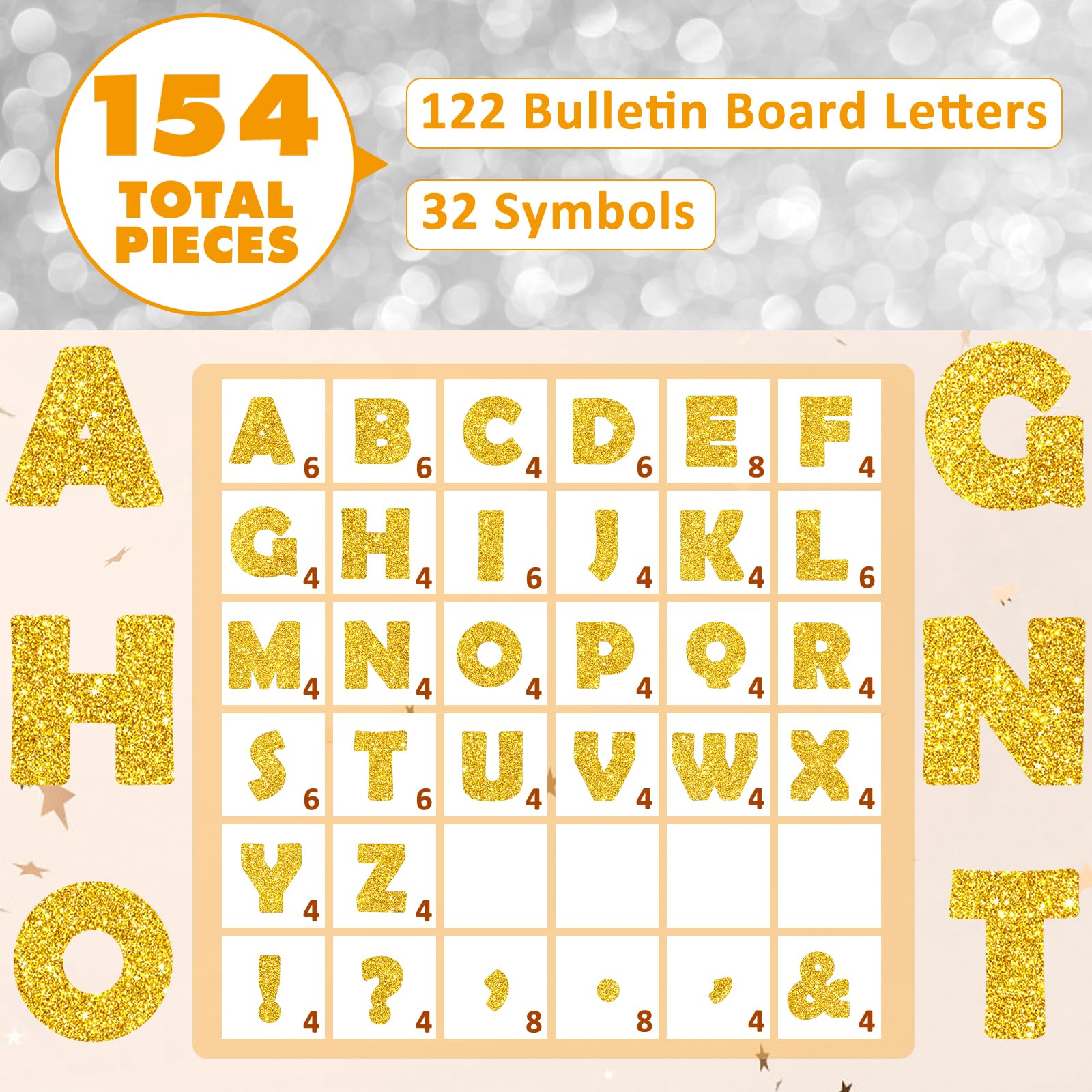 Snapklik.com : Meetory 154Pcs Glitter Gold Bulletin Board Letters For ...