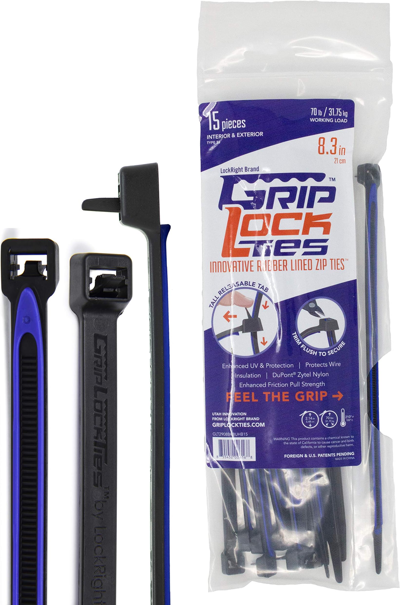 Amazon.com: GripLockTies Rubber Lined, Releasable, Heavy-Duty Zip Ties ...