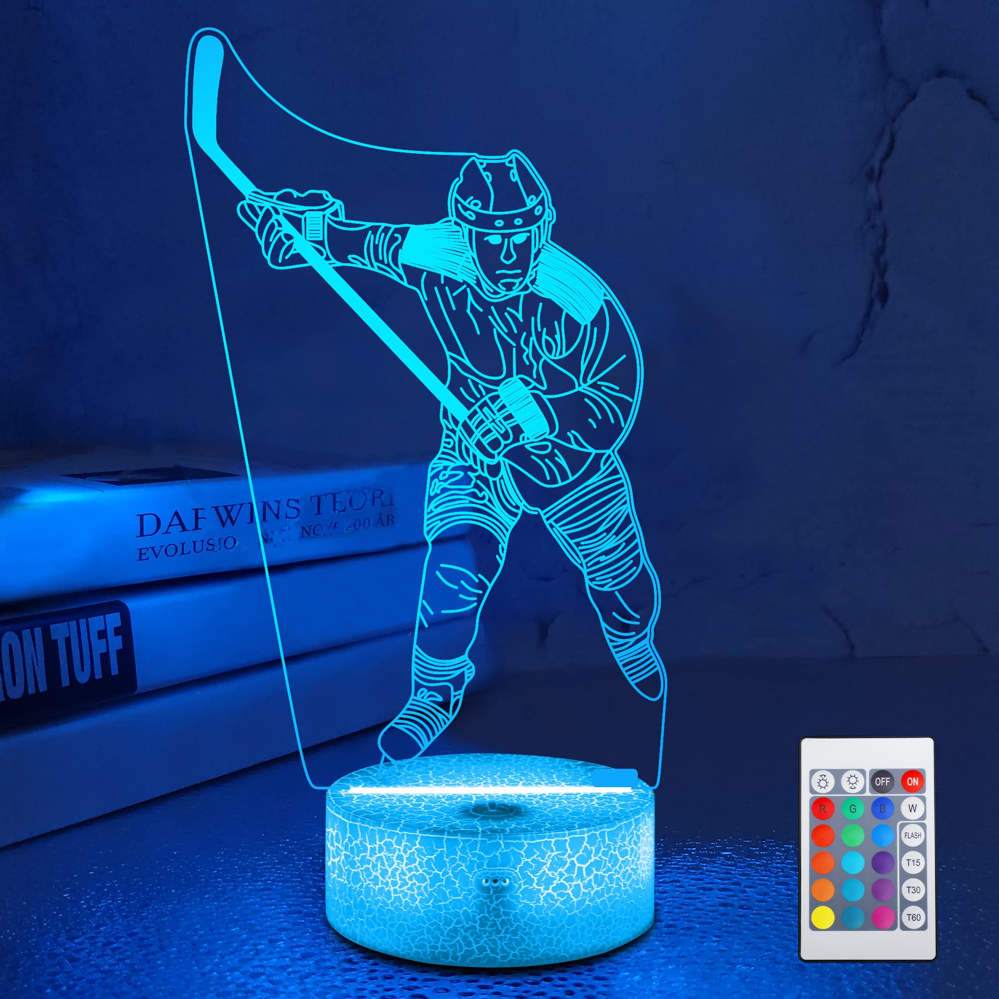 Hockey Player Night Light, Lampeez 3D Hockey Lamp with LED 16 Colors ...