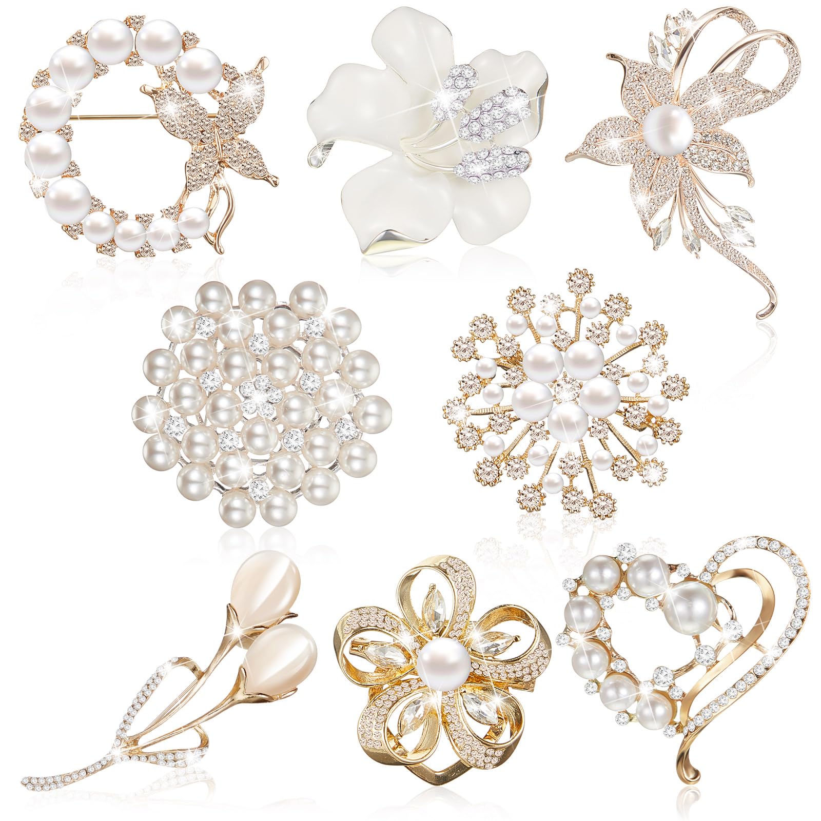 Amazon.com: Ecally 8 Pcs Brooches and Pins for Women Pearl Brooch Pins ...