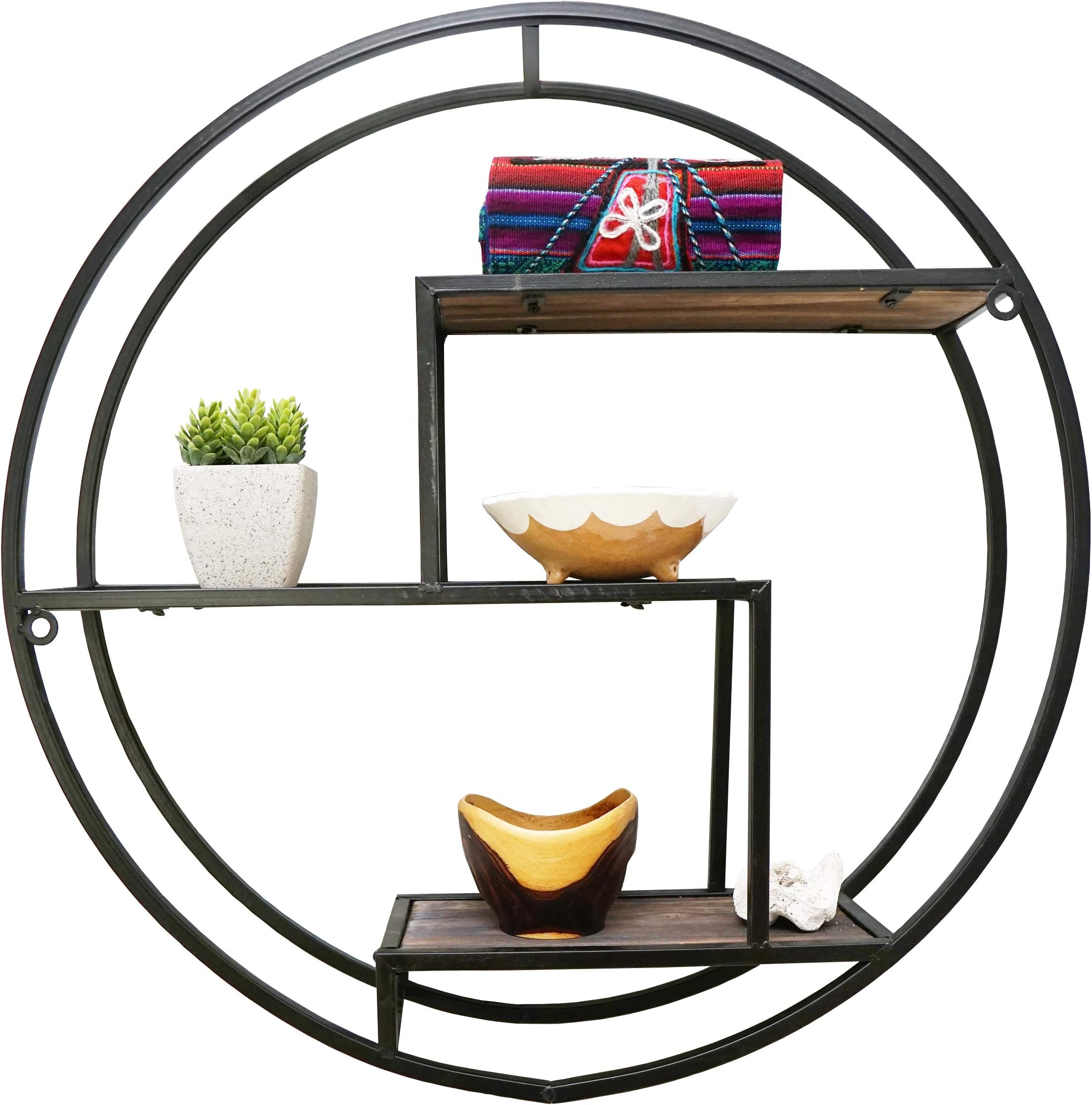 Admired By Nature, 23" Mounted Iron Circle Hanging Storage Shelving ...