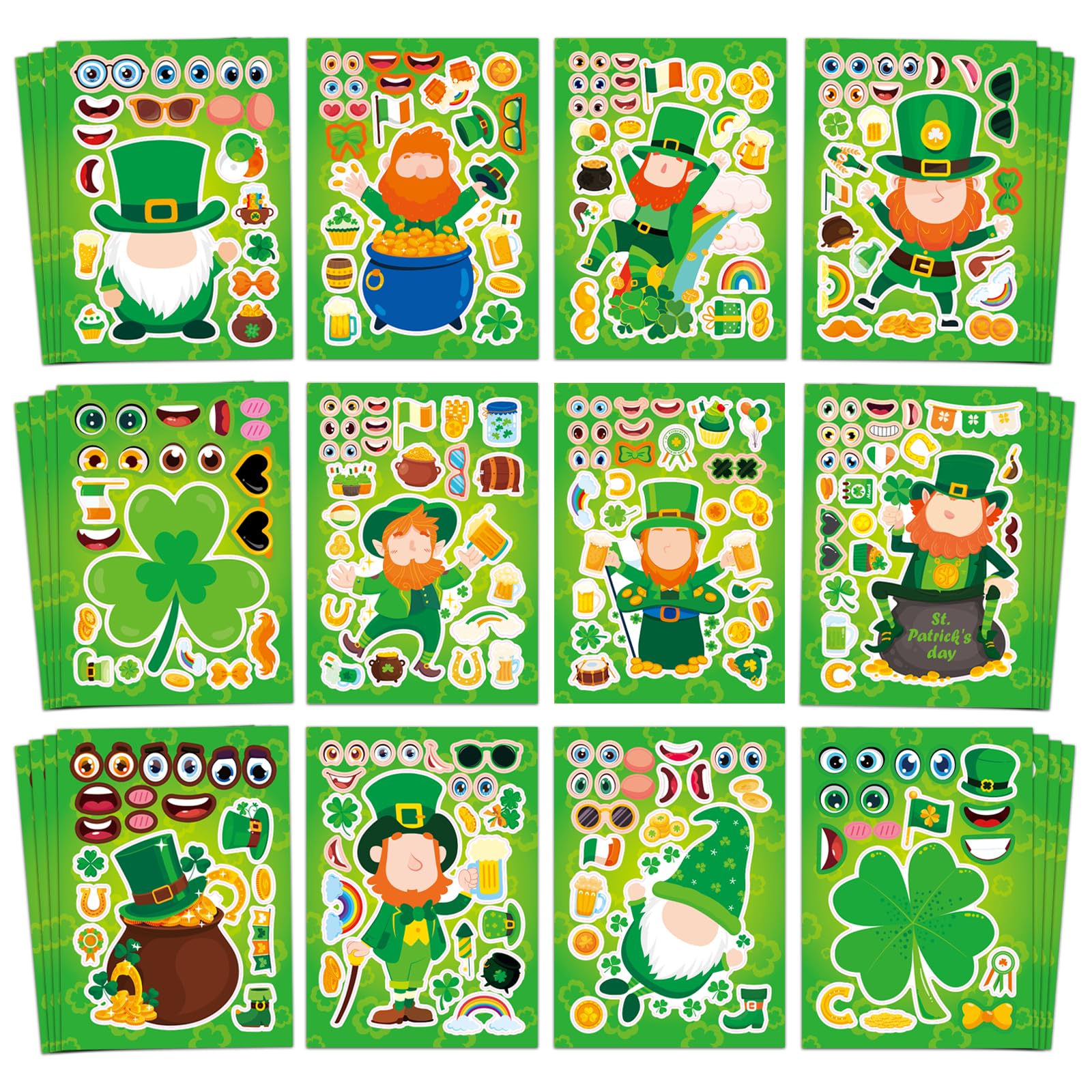Amazon.com: Aowplc 48 Sheets St. Patrick’s Day Make-A-Face Stickers ...