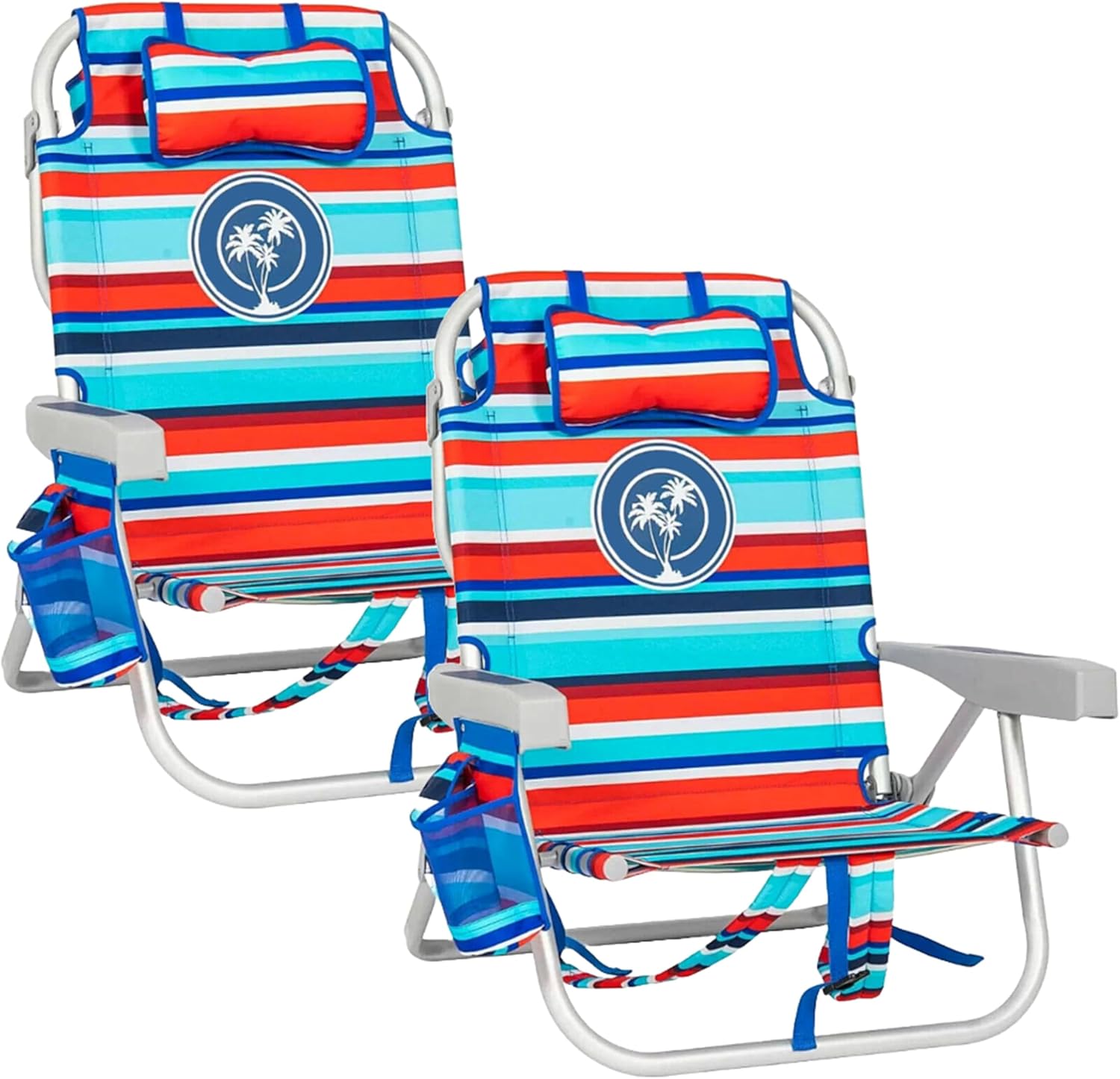 Deluxe Lightweight Backpack Beach Chairs - 2 x Red/Blue Striped Folding ...