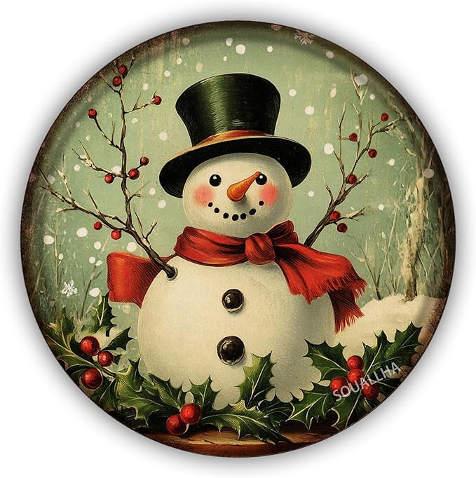 Amazon.com: SOUALLHA Christmas Snowflake Snowman Round Tin Sign Vintage ...