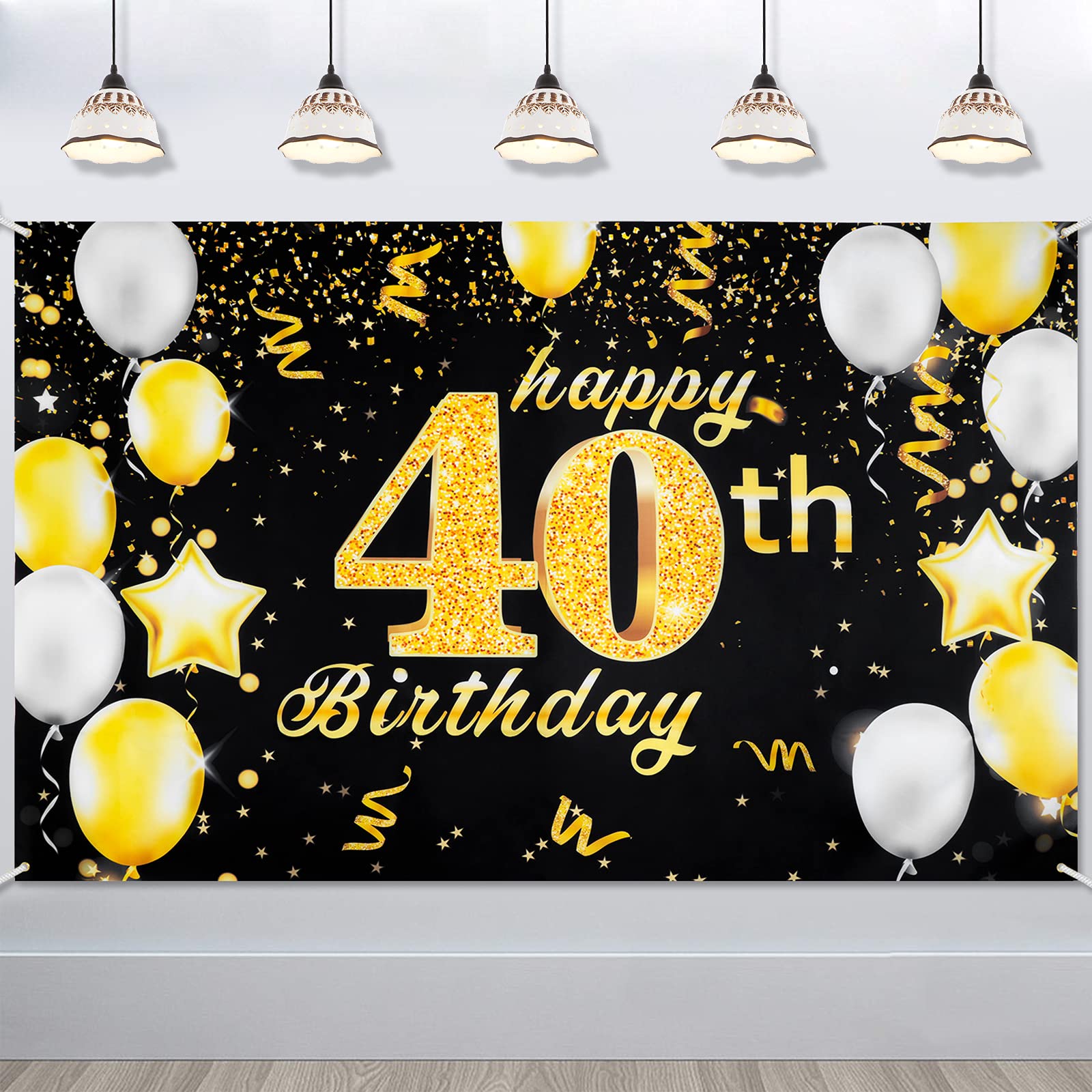 Buy 40th Birthday Backdrop Banner,Extra Large Fabric Black Gold Sign ...
