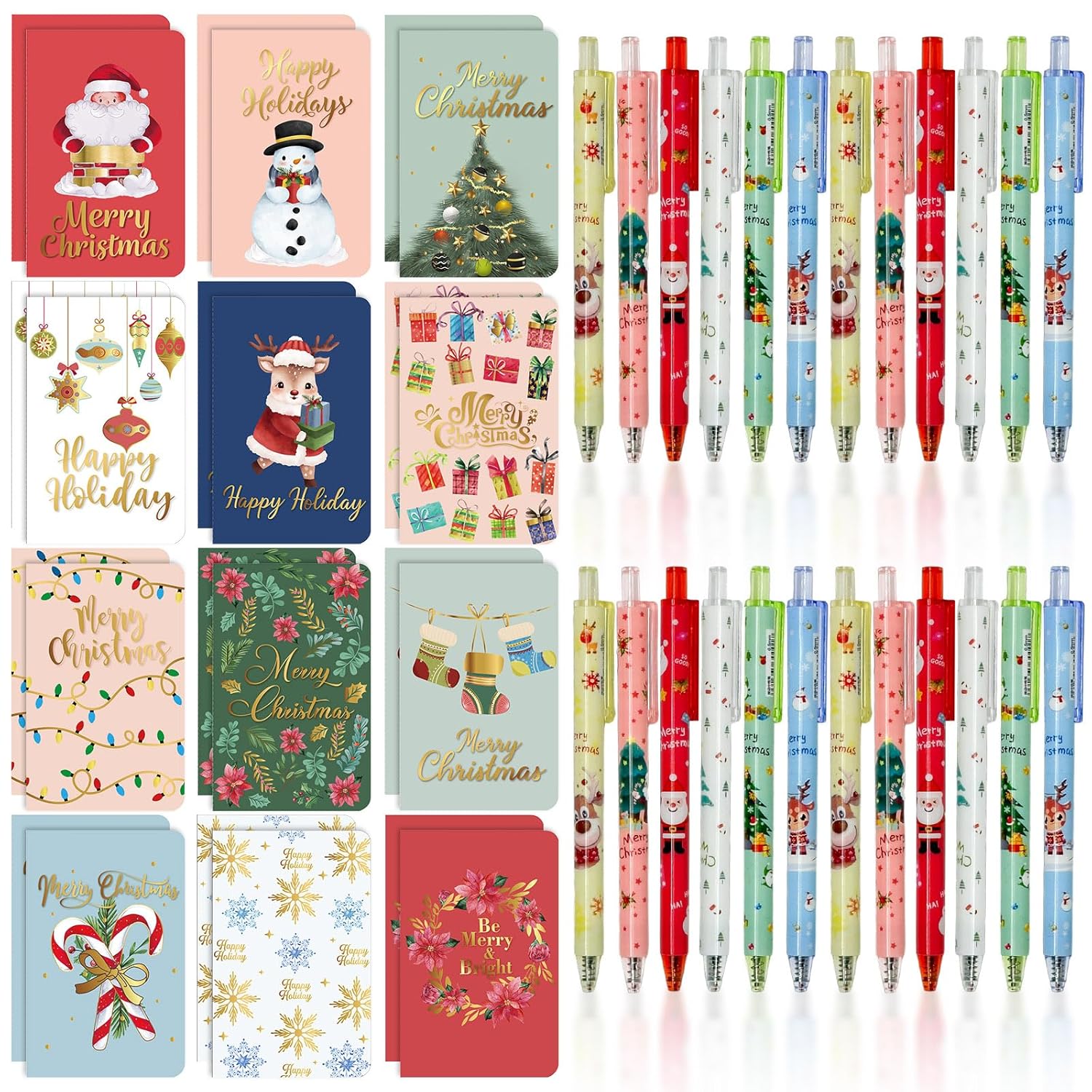 Cinrobiye 48 Pcs Christmas Mini Notepads with Ballpoint Pens Christmas ...