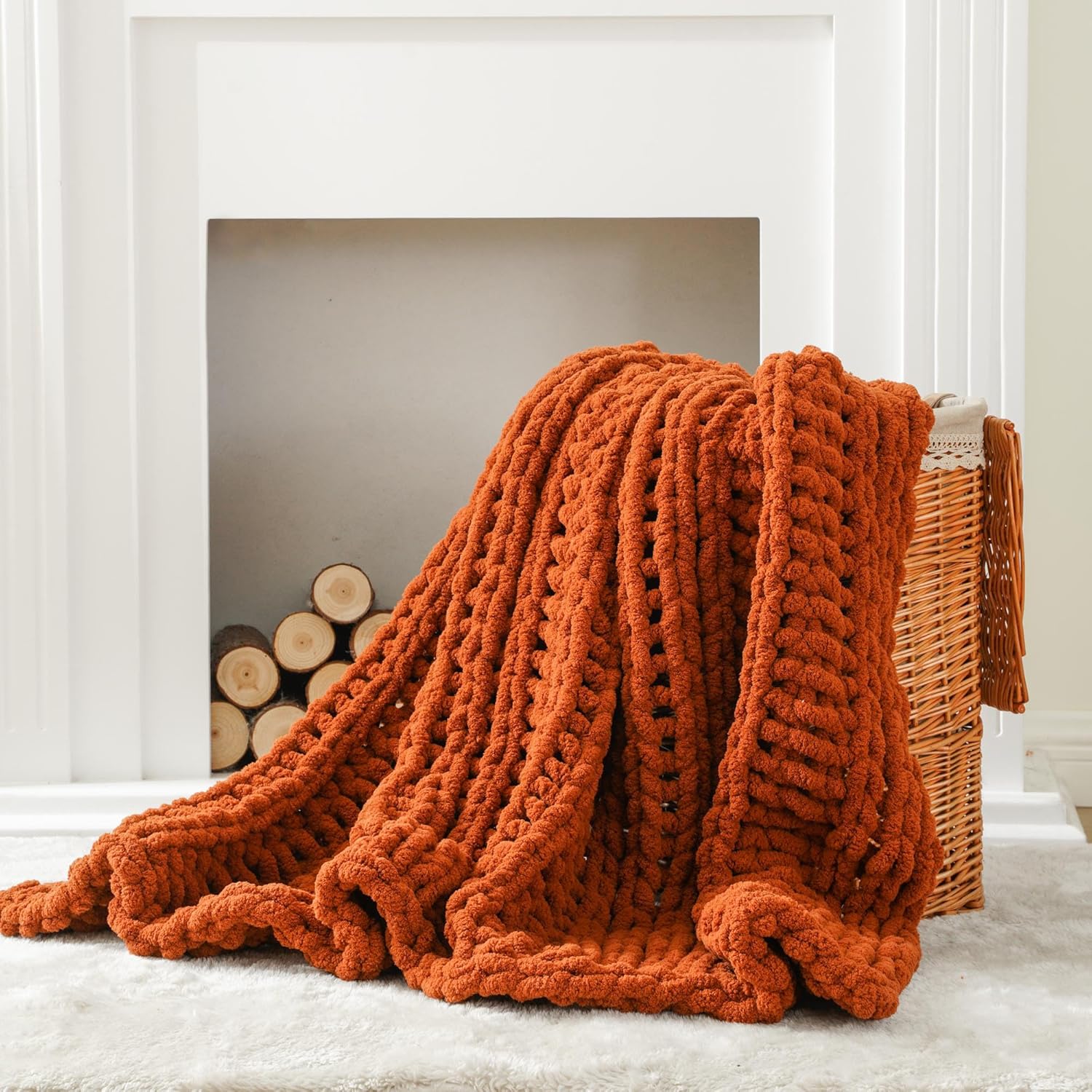 Amazon.com: Battilo Caramel Rust Chunky Knit Throw Blanket, Handmade ...