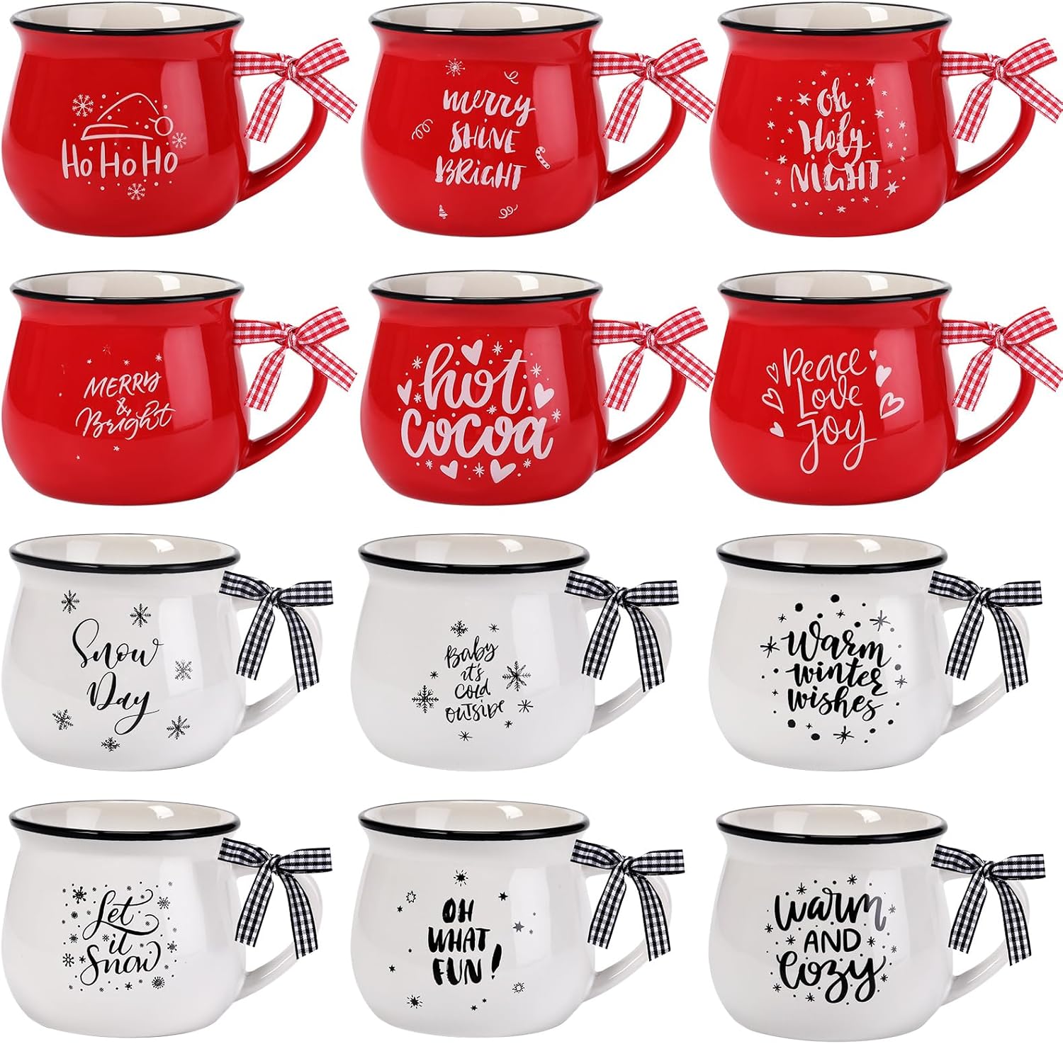 Amazon.com: Zubebe Christmas Coffee Mugs Set of 12, 12 oz Hot Cocoa ...