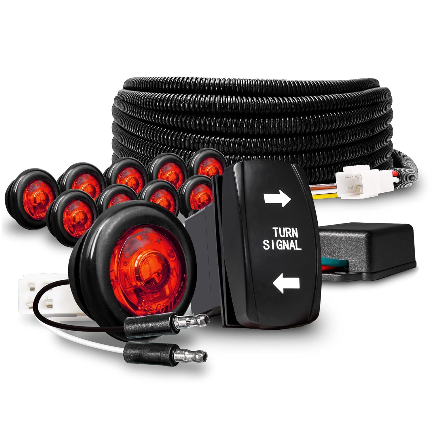 Amazon.com: UTV/ATV Turn Signal Kit w/ 10pc 3/4" Round Red Trailer LED ...