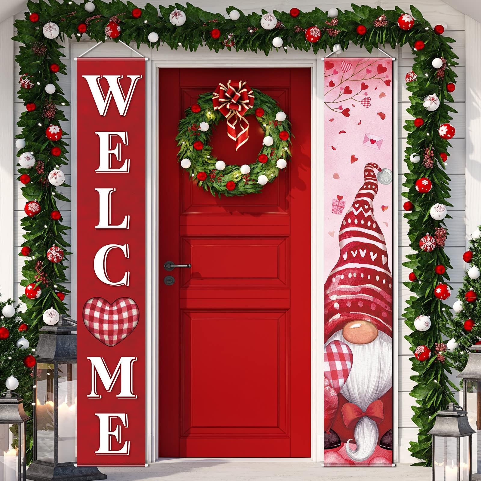 Amazon.com: Welcome Valentine Porch Banners Gnome Love Door Banner with ...