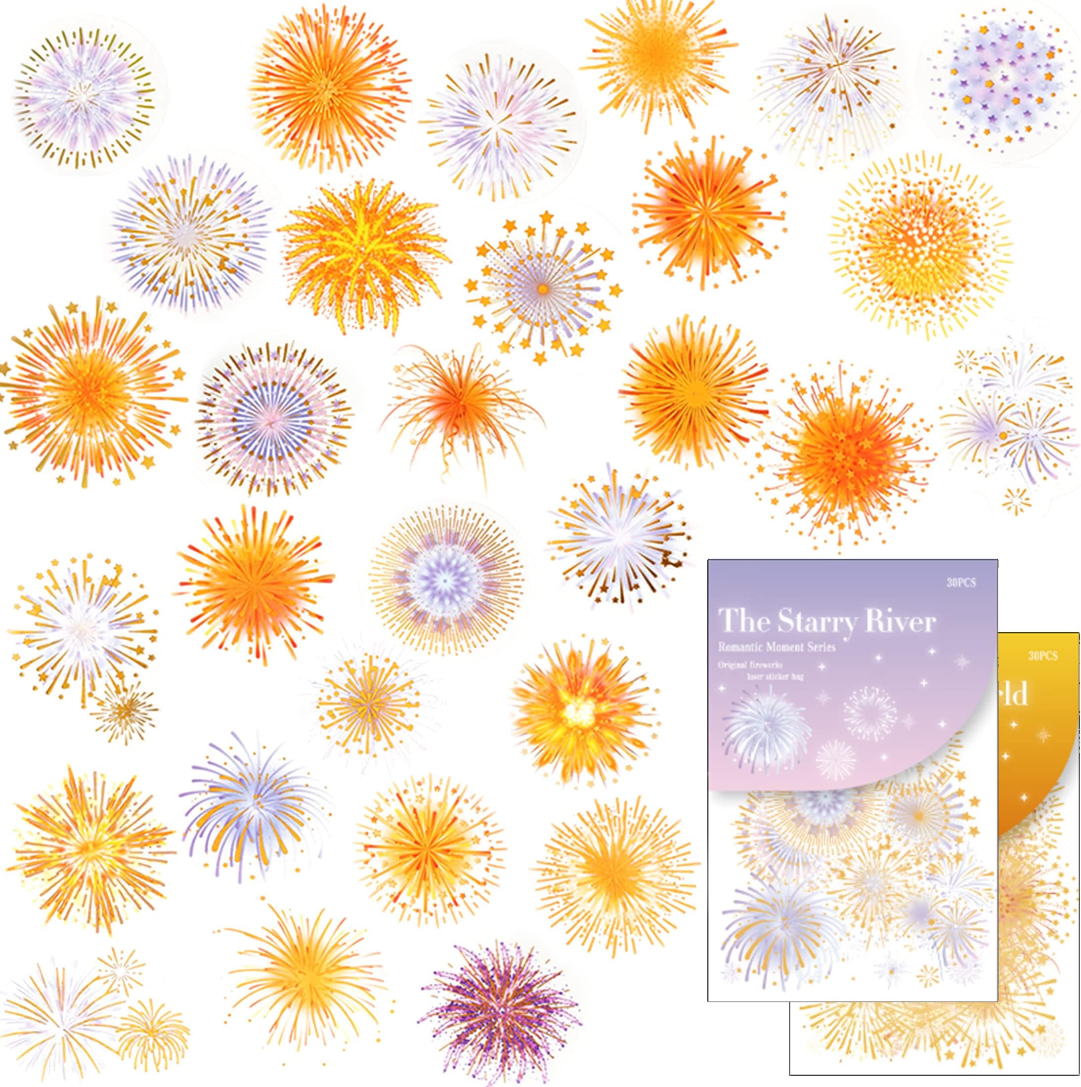 Amazon.com: WINNDONN Fireworks Stickers 60-Piece Glitter Transparent ...