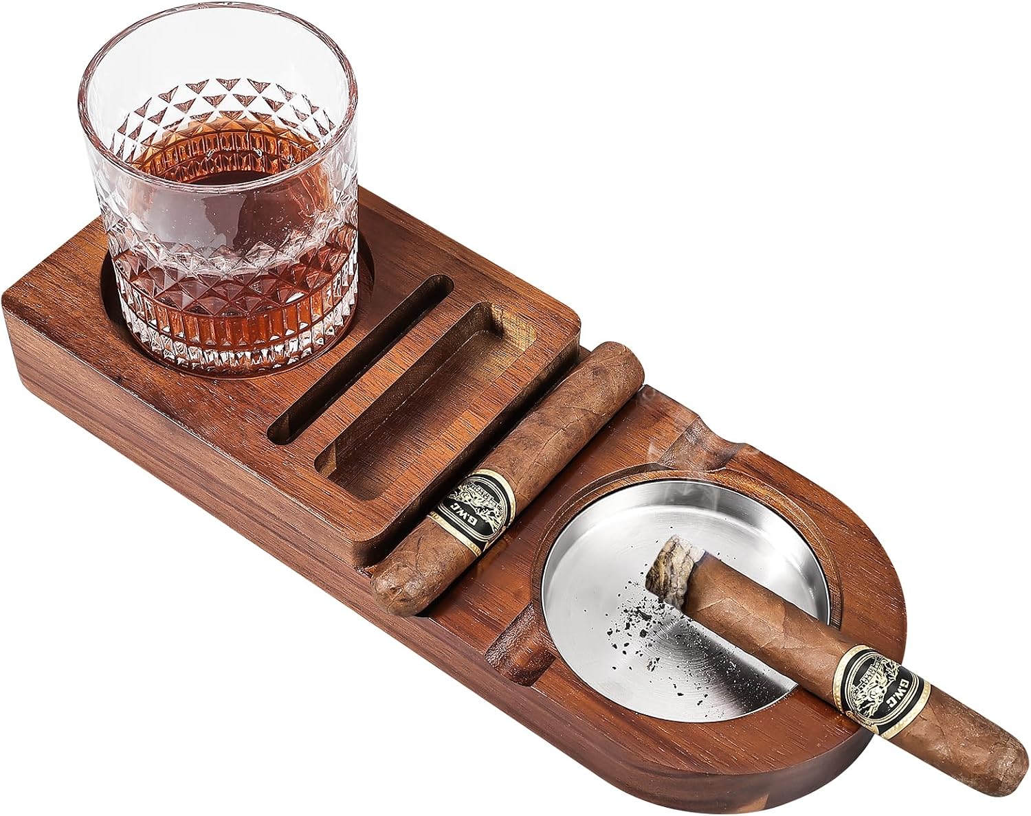 Amazon.com: Joyoldelf Wood Cigar Ashtray Coaster - Whiskey Glass Tray ...