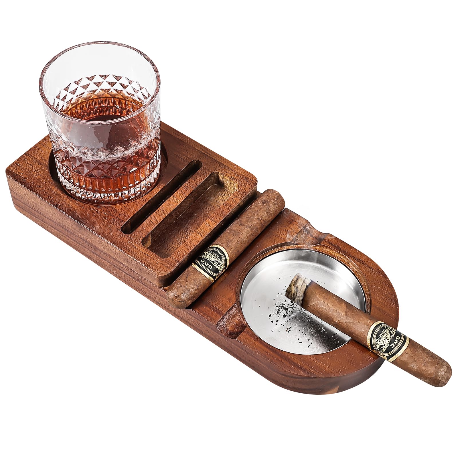 Amazon.com: Joyoldelf Wood Cigar Ashtray Coaster - Whiskey Glass Tray ...